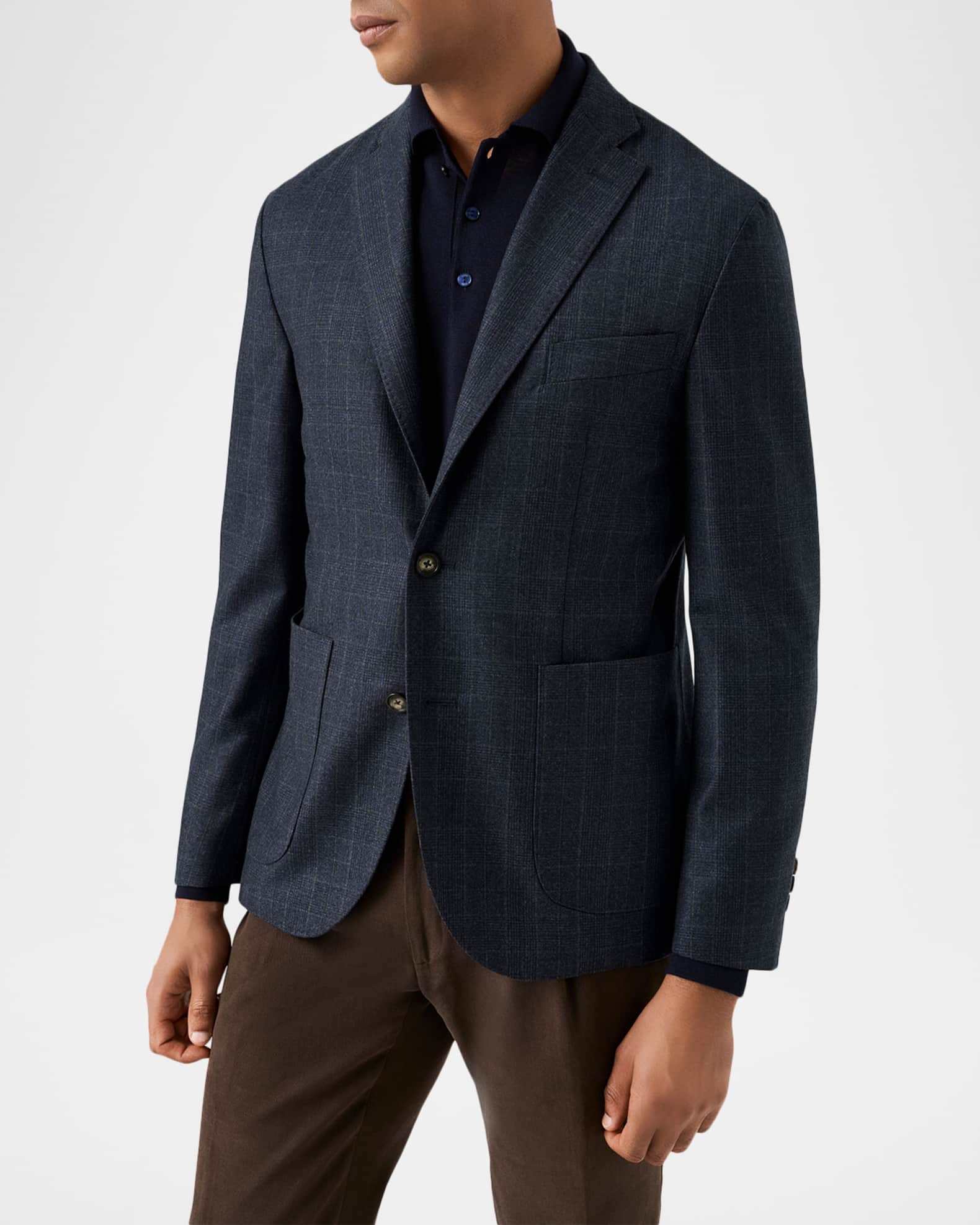 Eton Men's Wool Check Deconstructed Blazer Jacket | Neiman Marcus