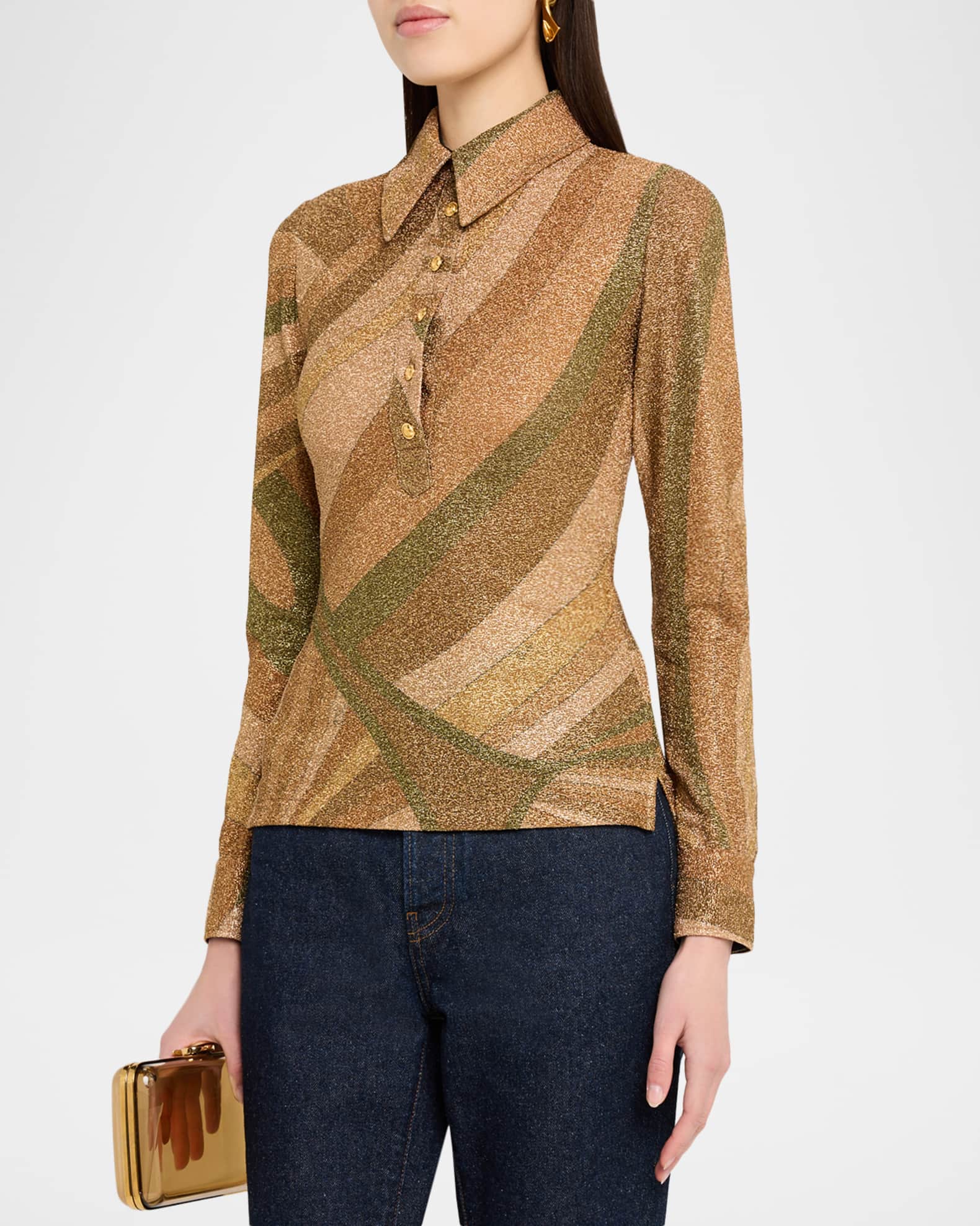 Pucci Iride-Print Lame Jersey Polo Shirt | Neiman Marcus