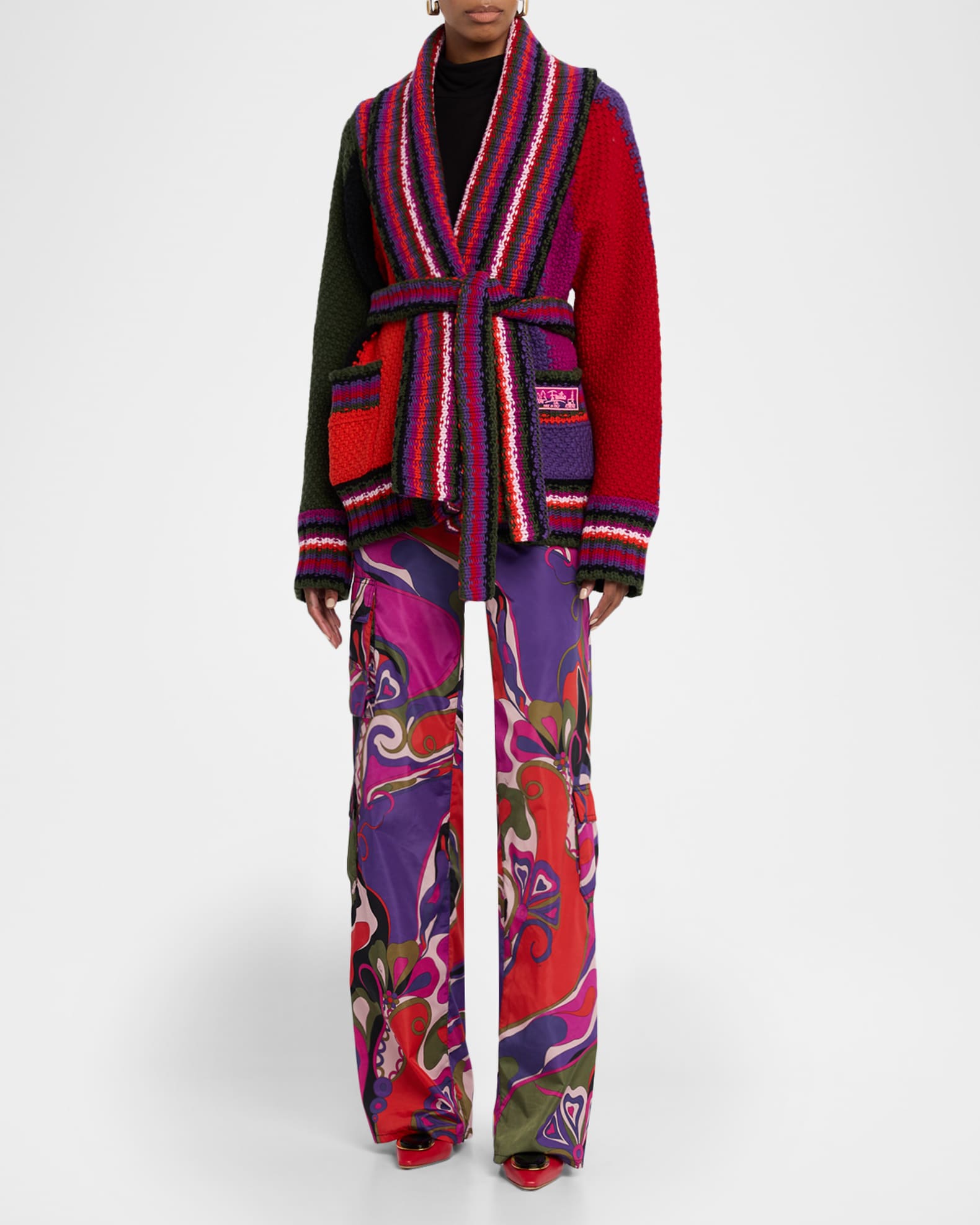 Pucci Colorblock Belted Wrap Cardigan | Neiman Marcus