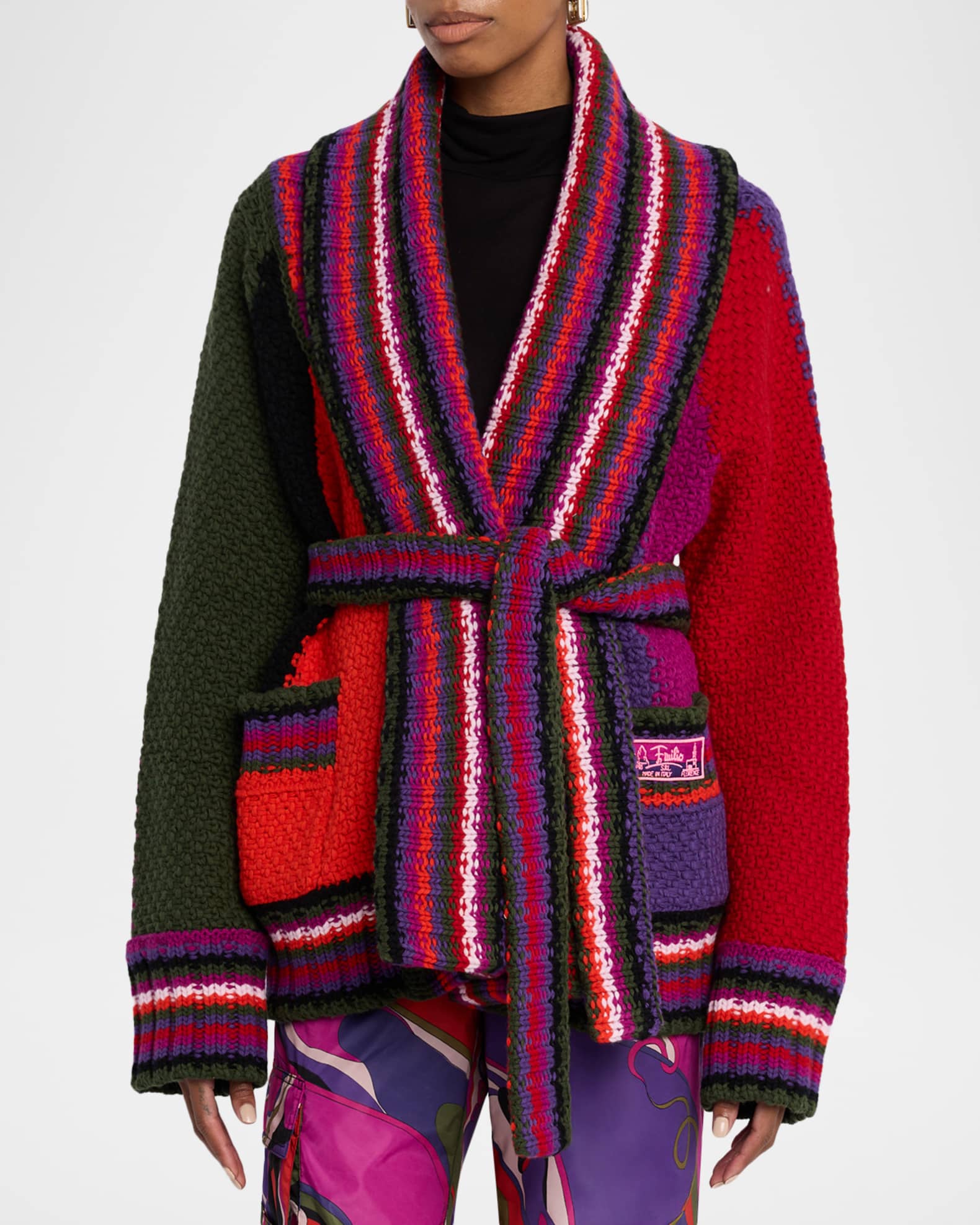 Pucci Colorblock Belted Wrap Cardigan | Neiman Marcus