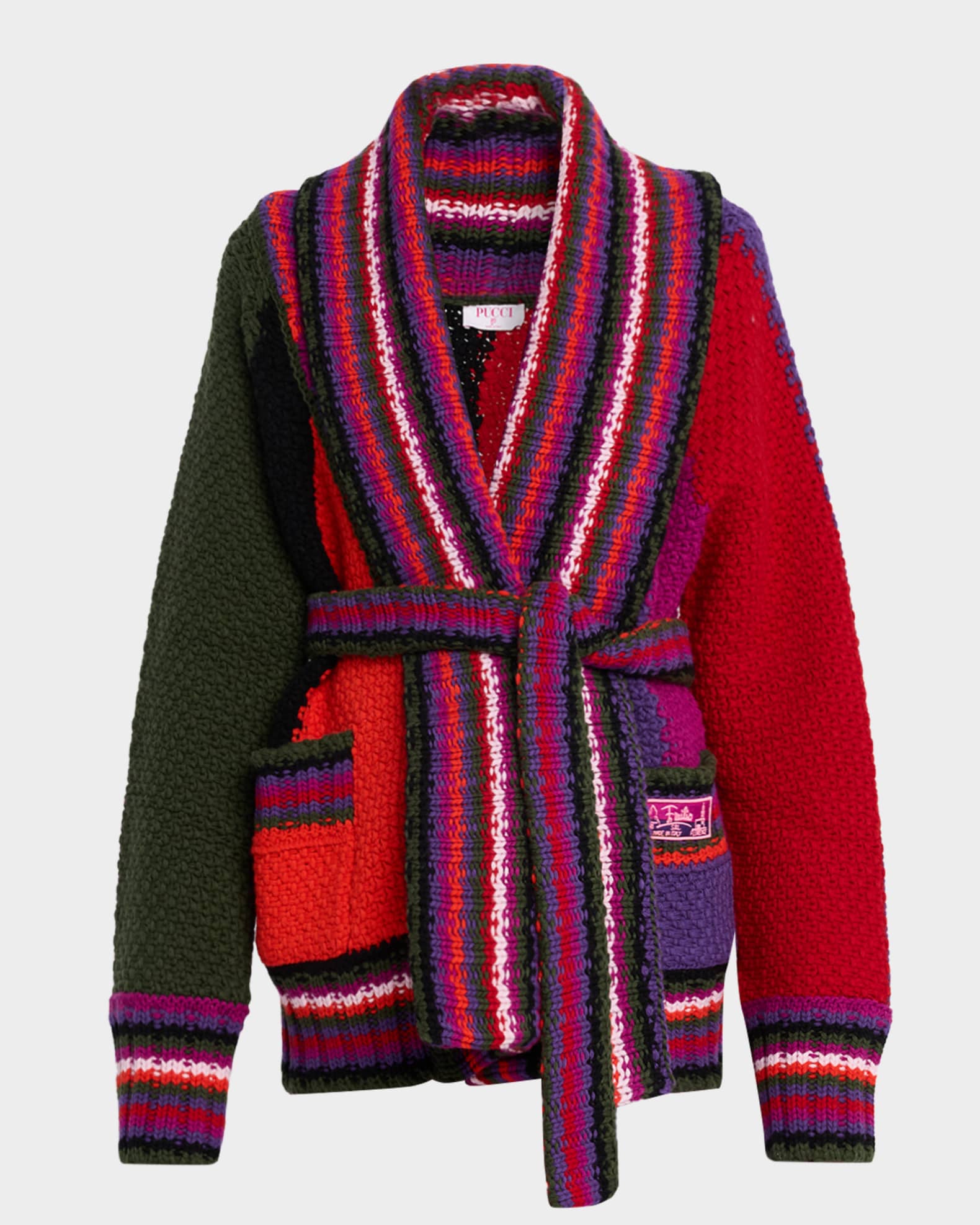 Pucci Colorblock Belted Wrap Cardigan | Neiman Marcus