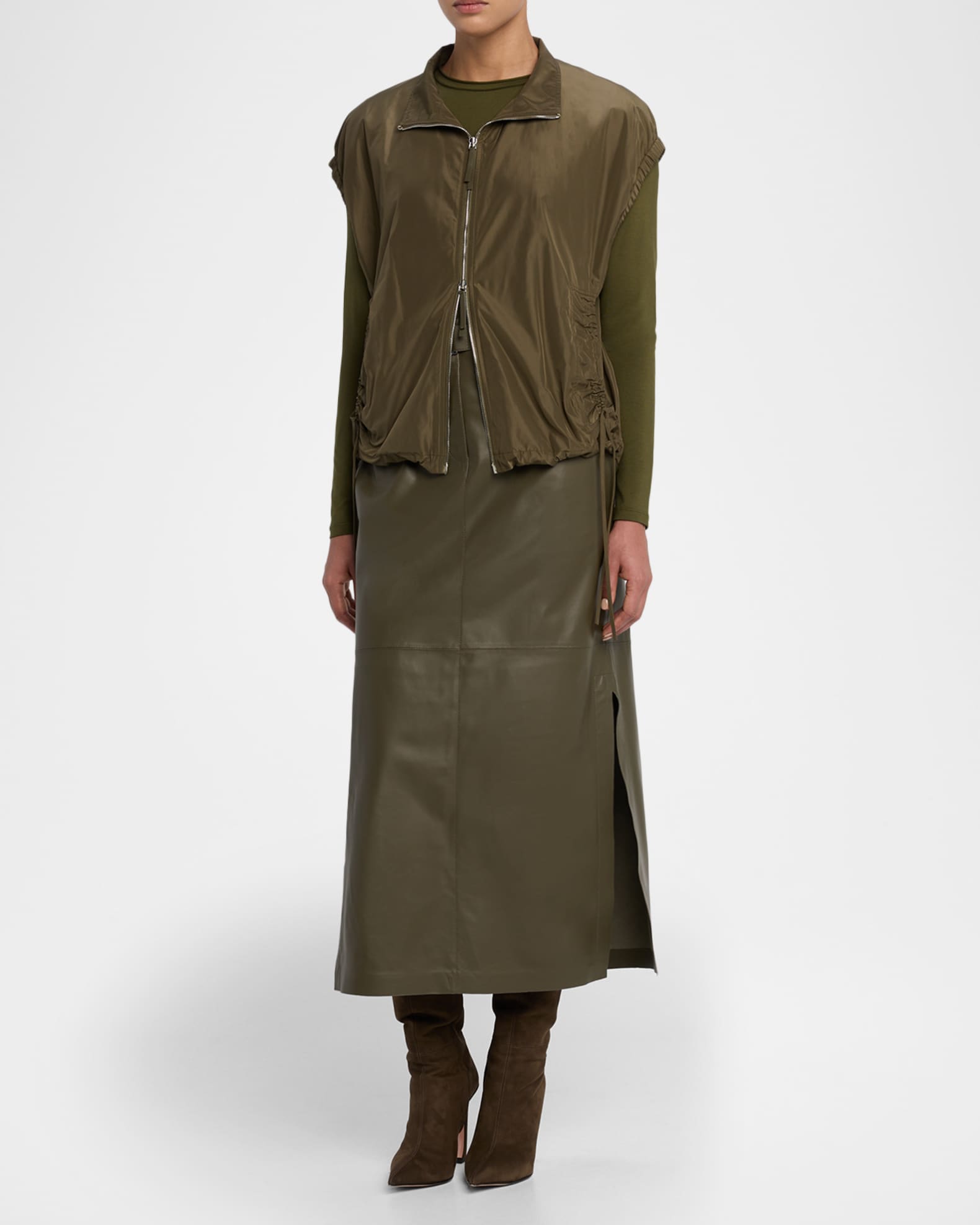 Lafayette 148 New York Zip-Front Drawstring Vest | Neiman Marcus