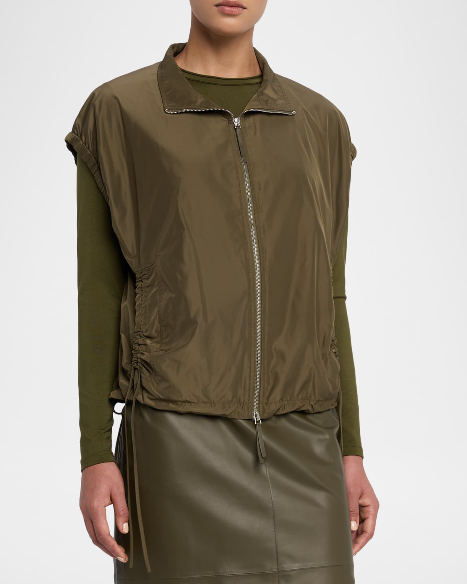Lafayette 148 New York Zip-Front Drawstring Vest | Neiman Marcus