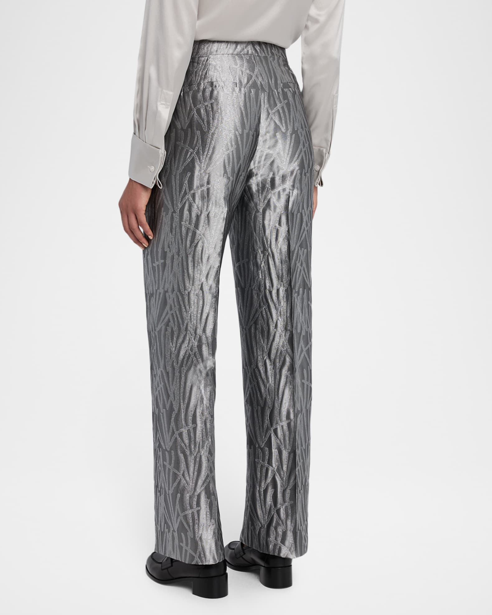 Lafayette 148 New York Gates Metallic Jacquard Straight-Leg Pants ...