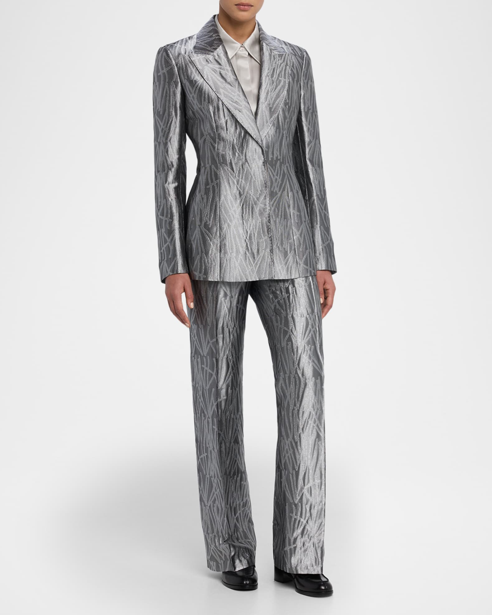 Lafayette 148 New York Tailored Peak-Lapel Metallic Jacquard Blazer ...