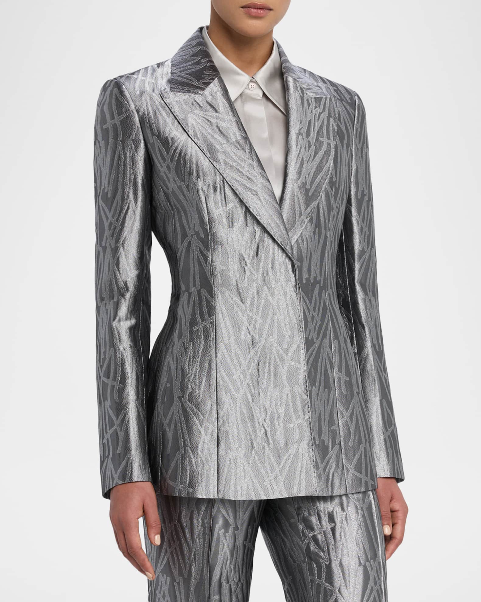 Lafayette 148 New York Tailored Peak-Lapel Metallic Jacquard Blazer ...