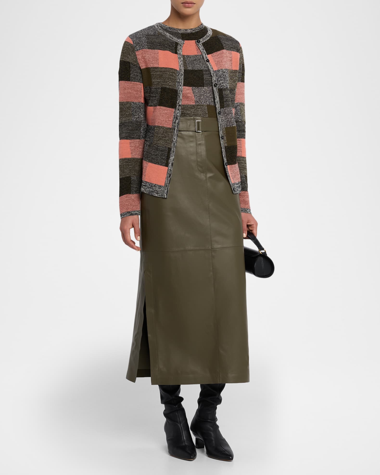 Lafayette 148 New York Colorblock Marled Check Jacquard Knit Cardigan ...