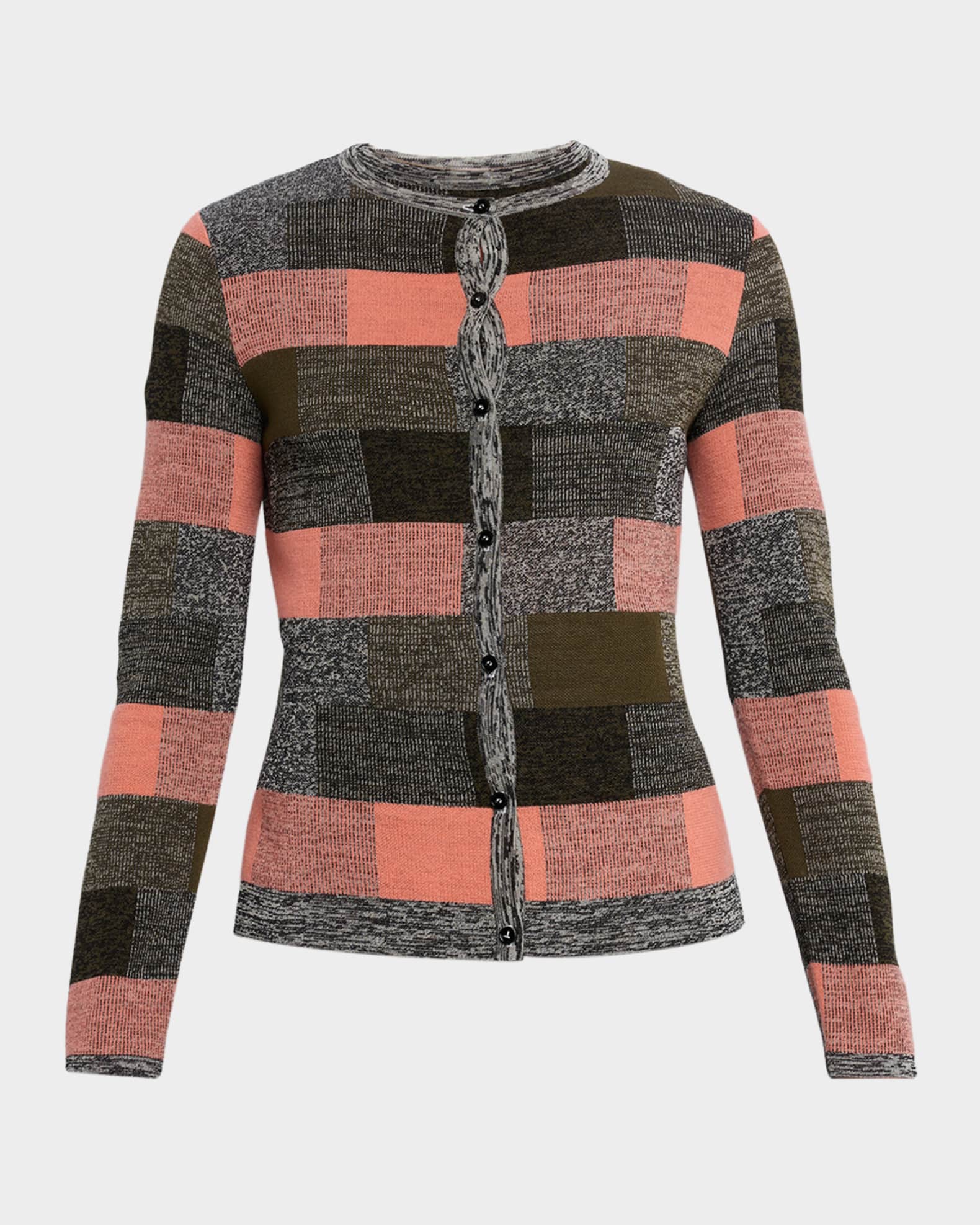 Lafayette 148 New York Colorblock Marled Check Jacquard Knit Cardigan ...