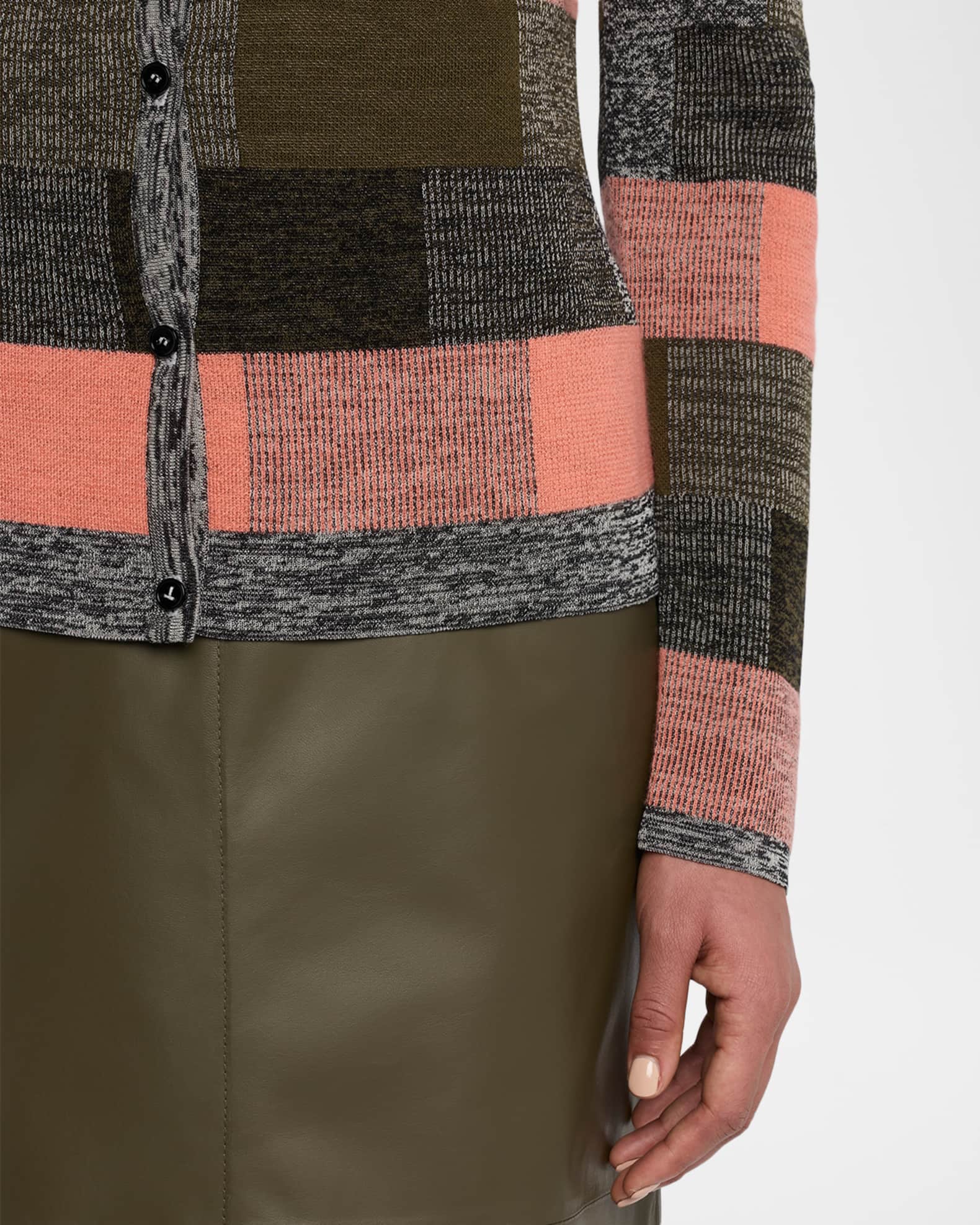 Lafayette 148 New York Colorblock Marled Check Jacquard Knit Cardigan ...