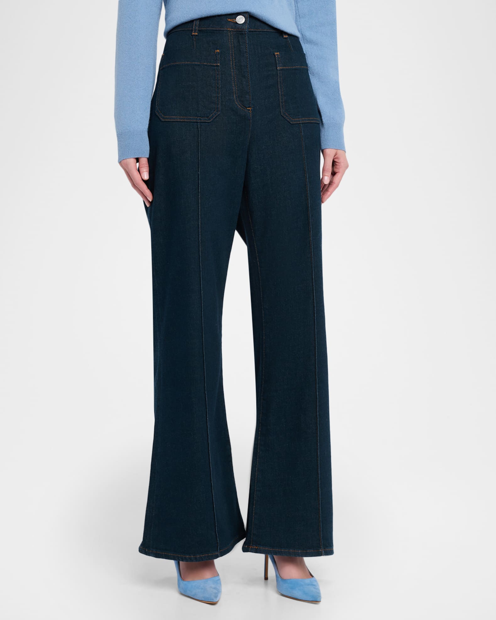Reiss Sakura Patch-Pocket Flared Denim Jeans | Neiman Marcus