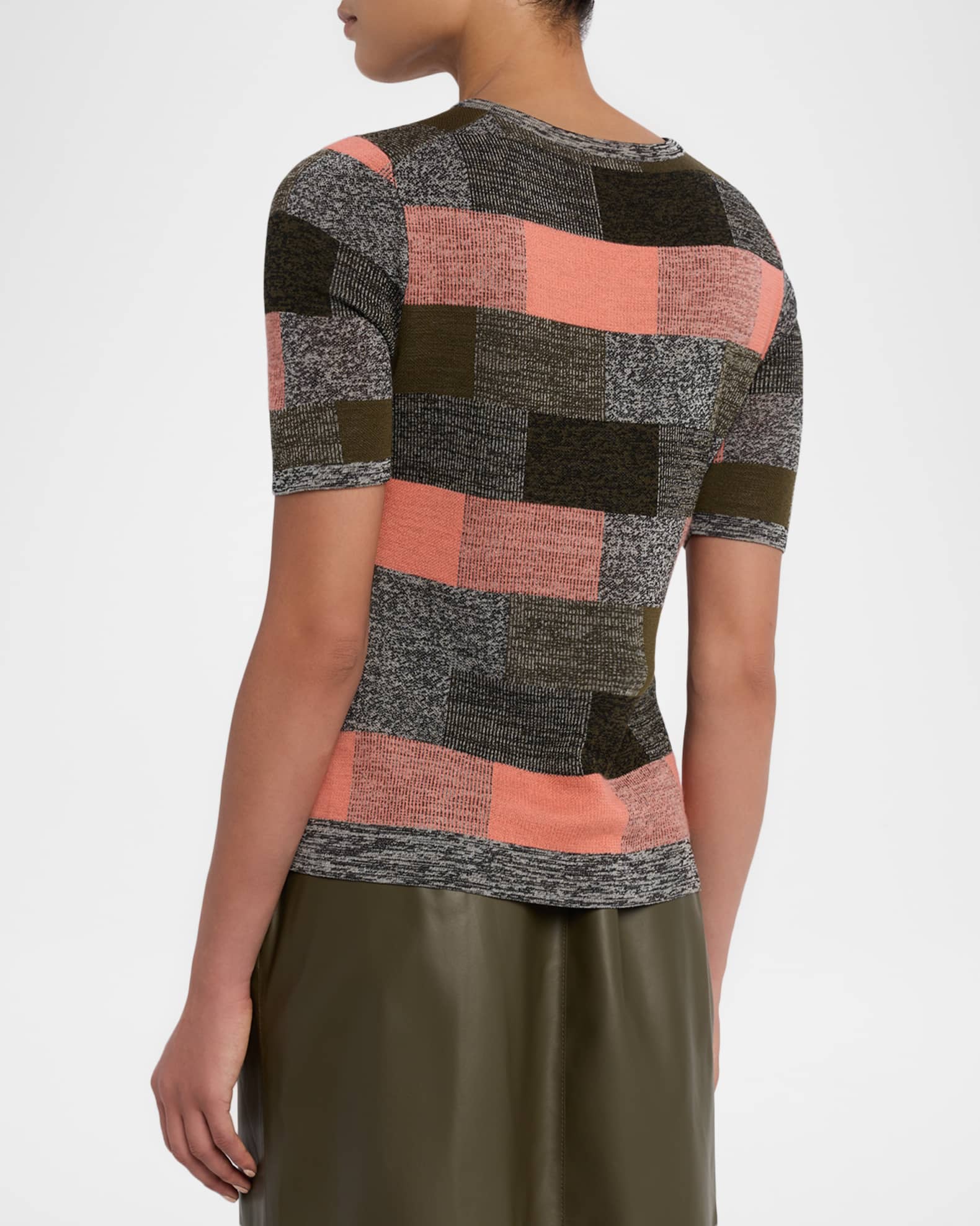 Lafayette 148 New York Colorblock Marled Check Jacquard Knit Sweater ...