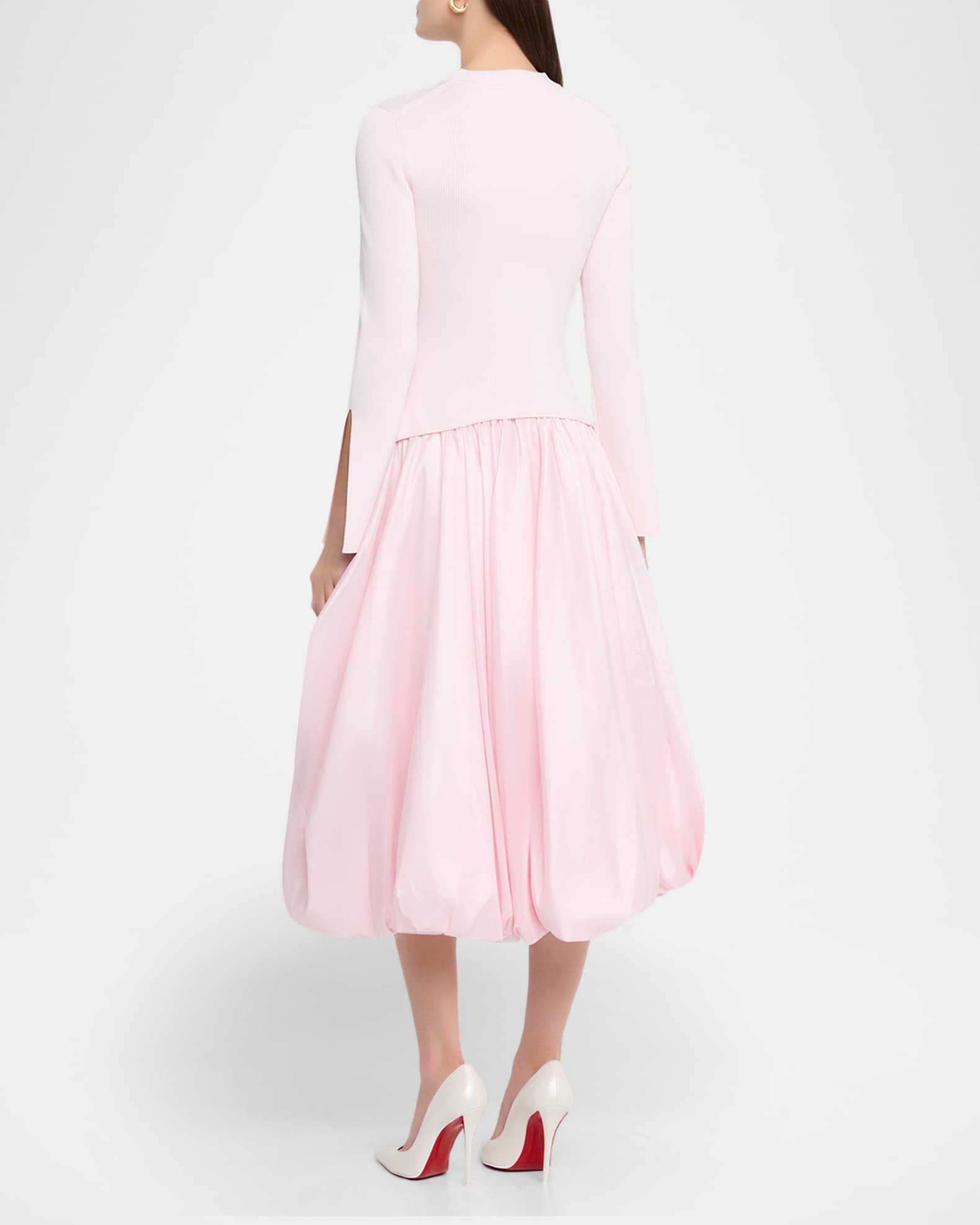 SIMKHAI Kenlie Mock-Neck Bubble Midi Dress | Neiman Marcus