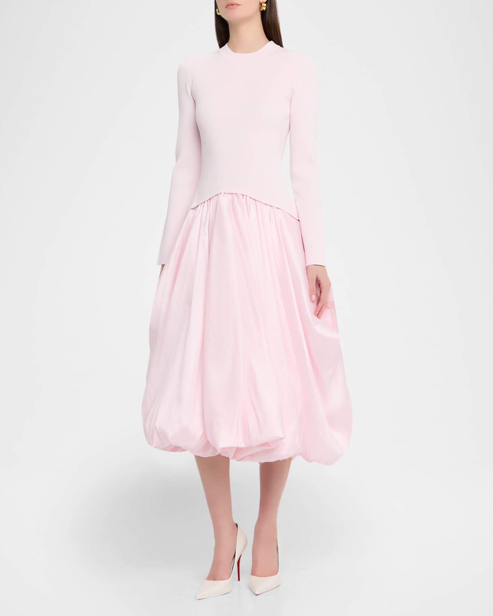 SIMKHAI Kenlie Mock-Neck Bubble Midi Dress | Neiman Marcus