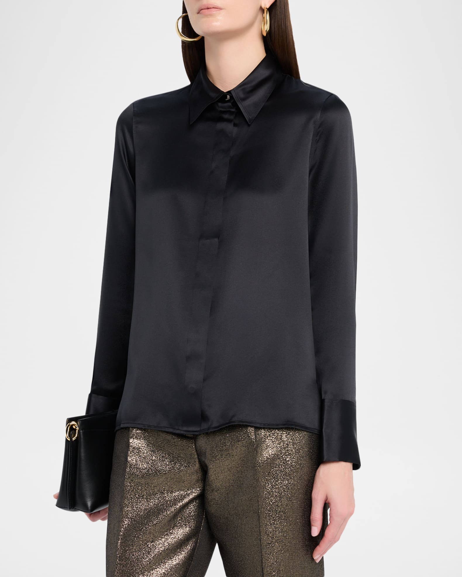 Reiss Concealed-Placket Silk-Satin Shirt | Neiman Marcus