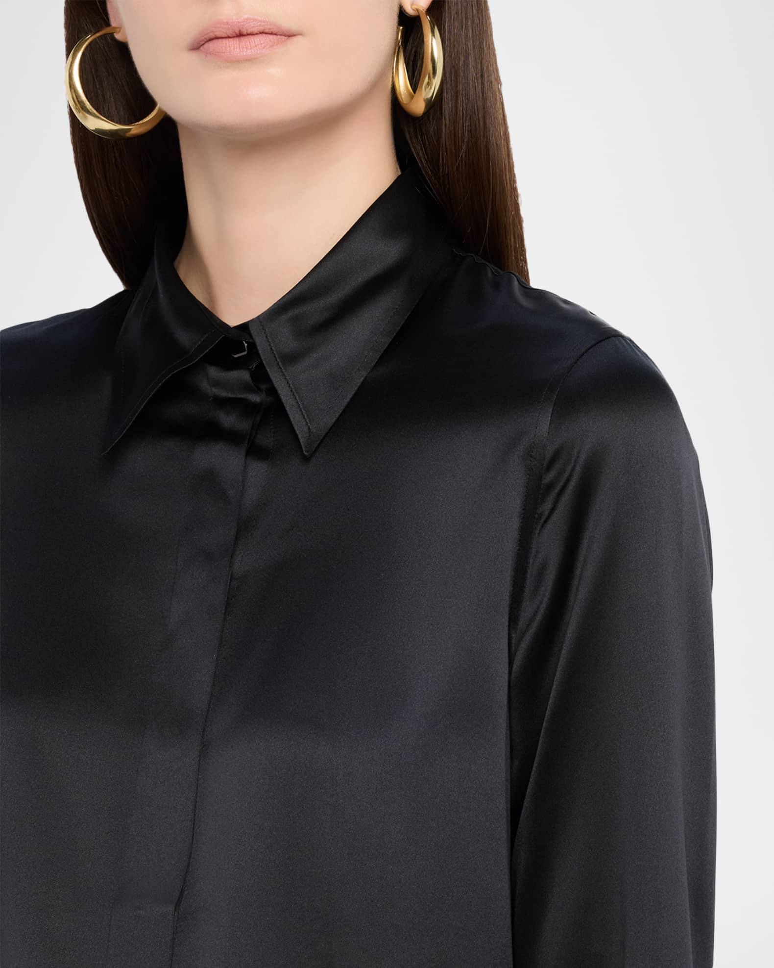 Reiss Concealed-Placket Silk-Satin Shirt | Neiman Marcus