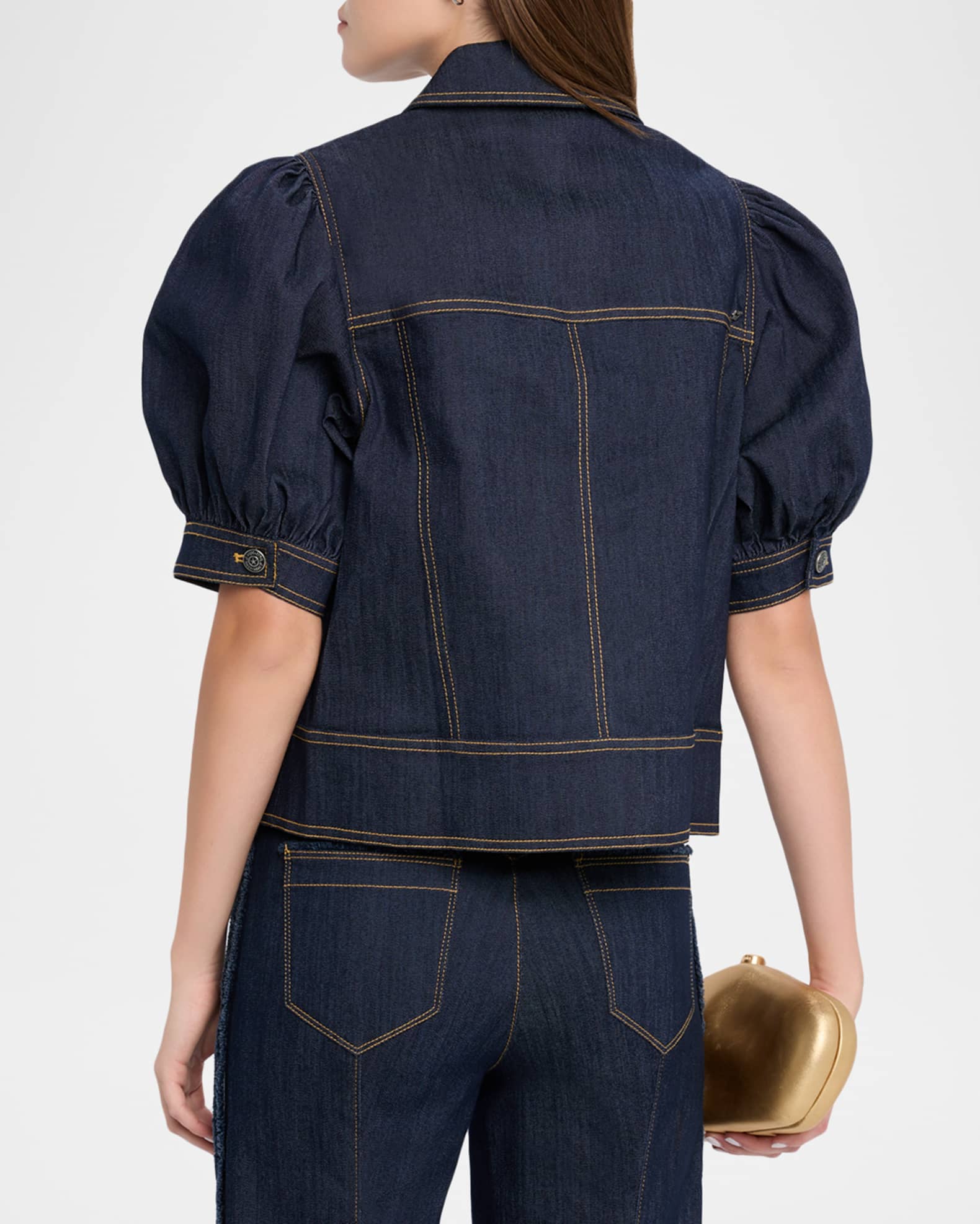 Cinq a Sept Leonie Puff-Sleeve Denim Jacket | Neiman Marcus