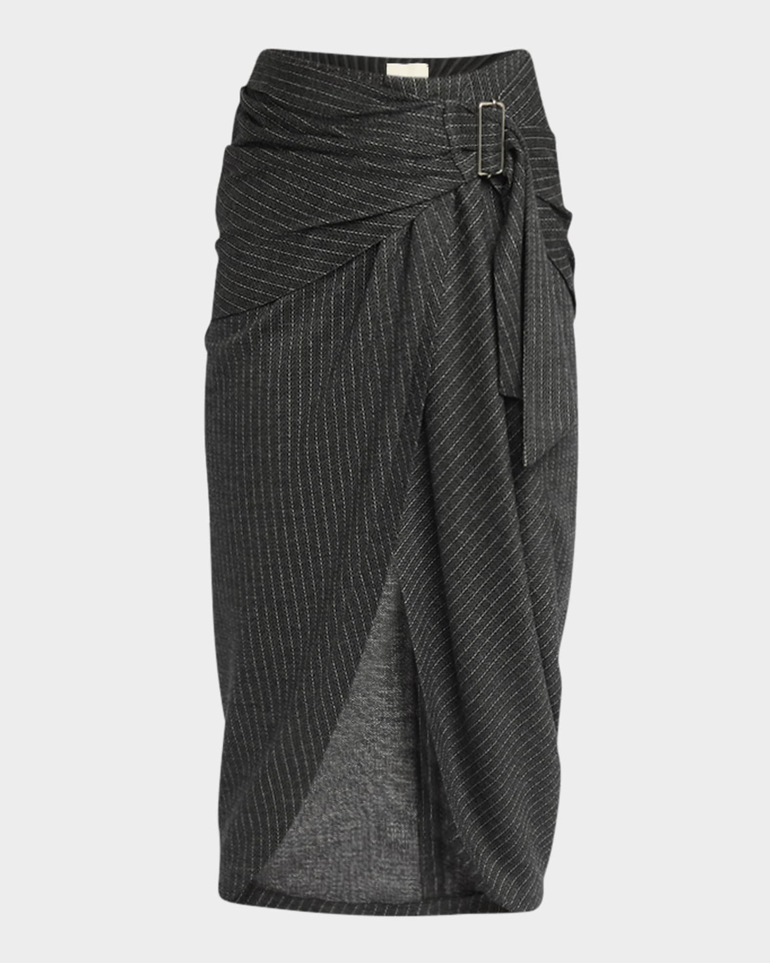 Isabel Marant Reilly Pinstripe Draped Midi Wrap Skirt | Neiman Marcus