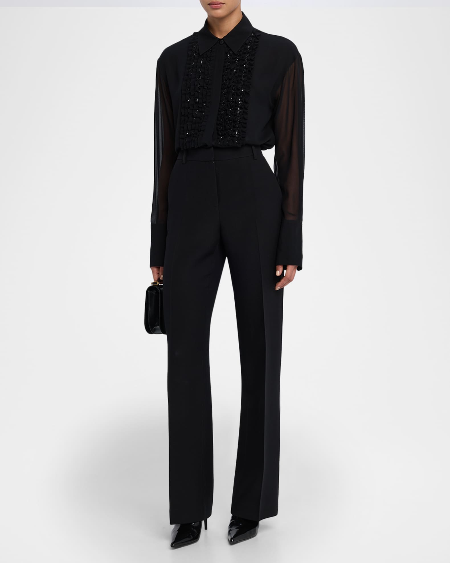 Lafayette 148 New York Sequin Ruffle Silk Georgette Blouse | Neiman Marcus