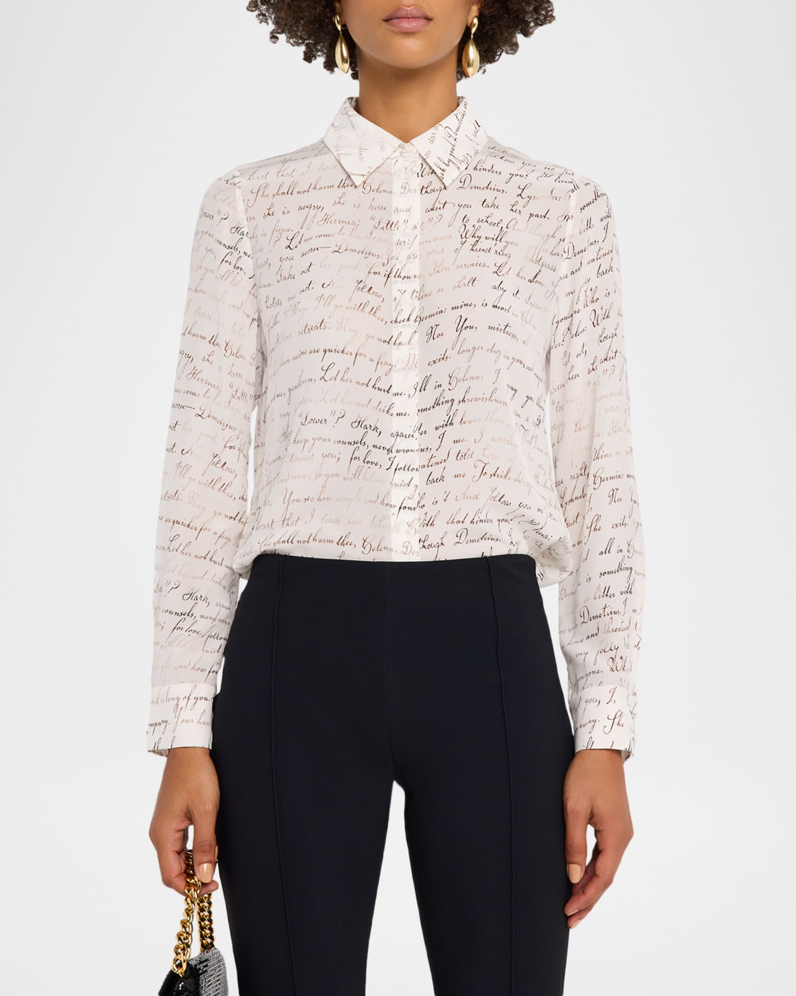 Alice + Olivia Shakespeare's Letter Willa Silk Placket Top | Neiman Marcus