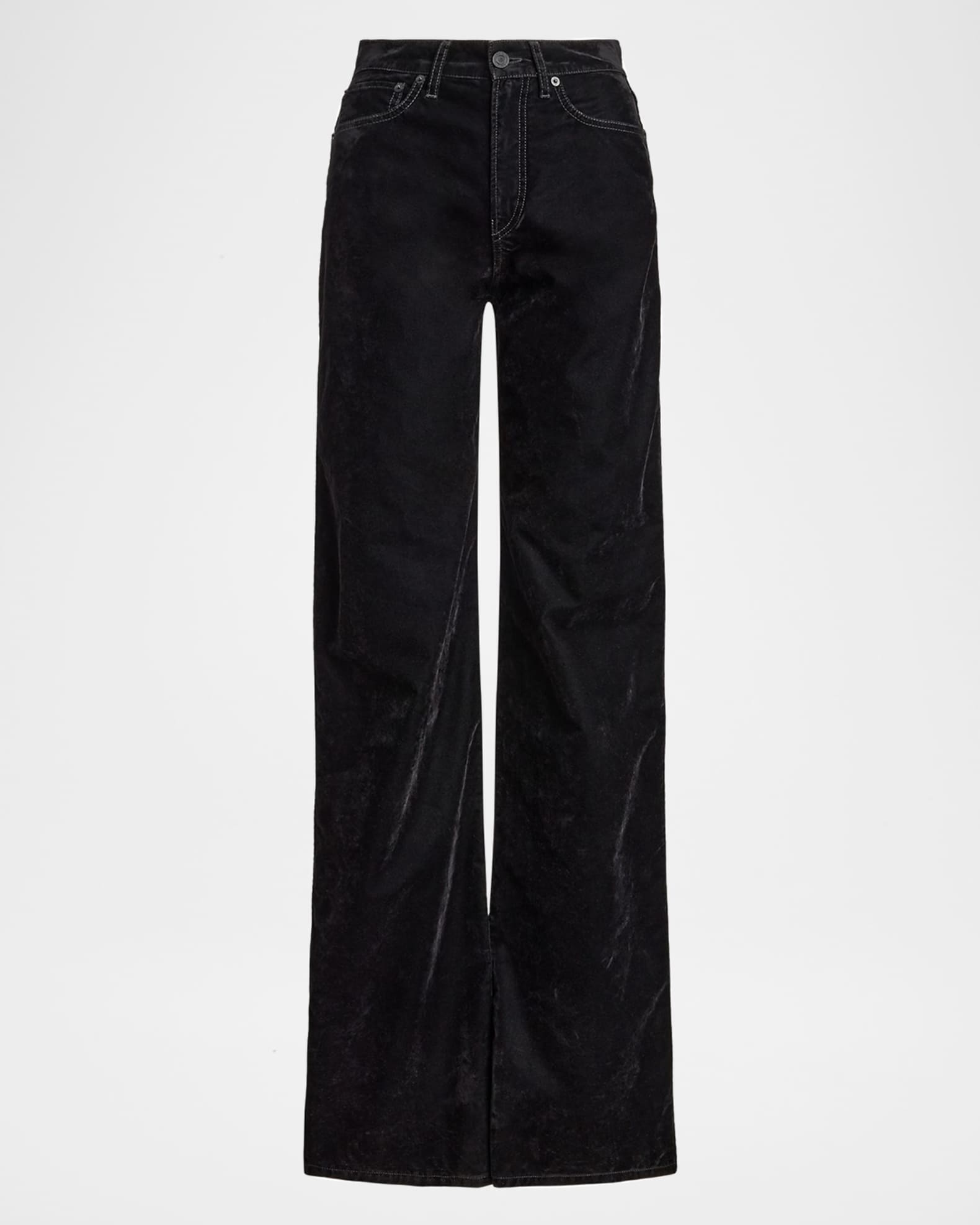 Ralph Lauren Collection Mae Flocked Denim Wide-Leg Jeans | Neiman Marcus