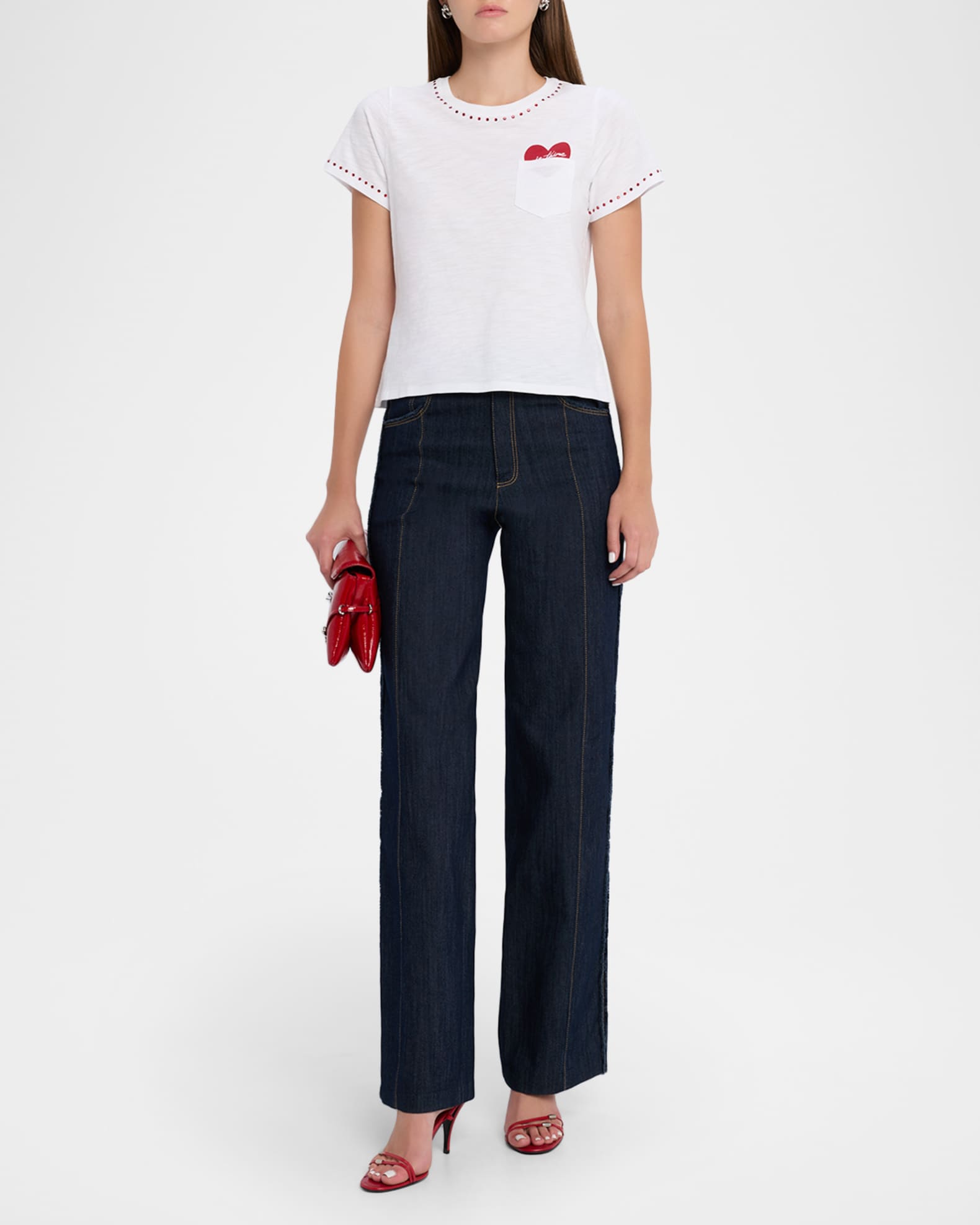 Cinq a Sept Shrunken Heart Pocket Tee | Neiman Marcus