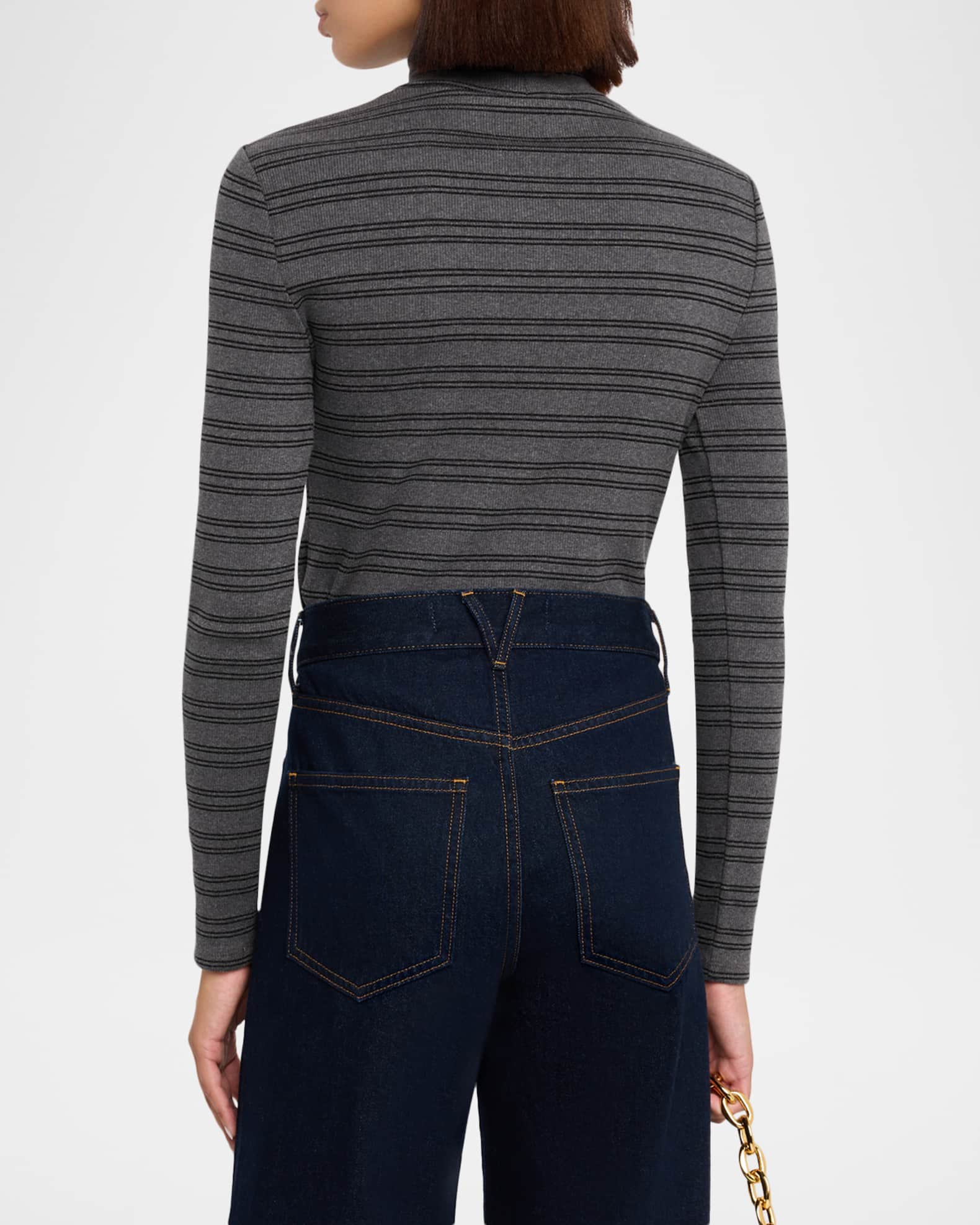 Veronica Beard Nate Striped Ribbed Mock-Neck Top | Neiman Marcus