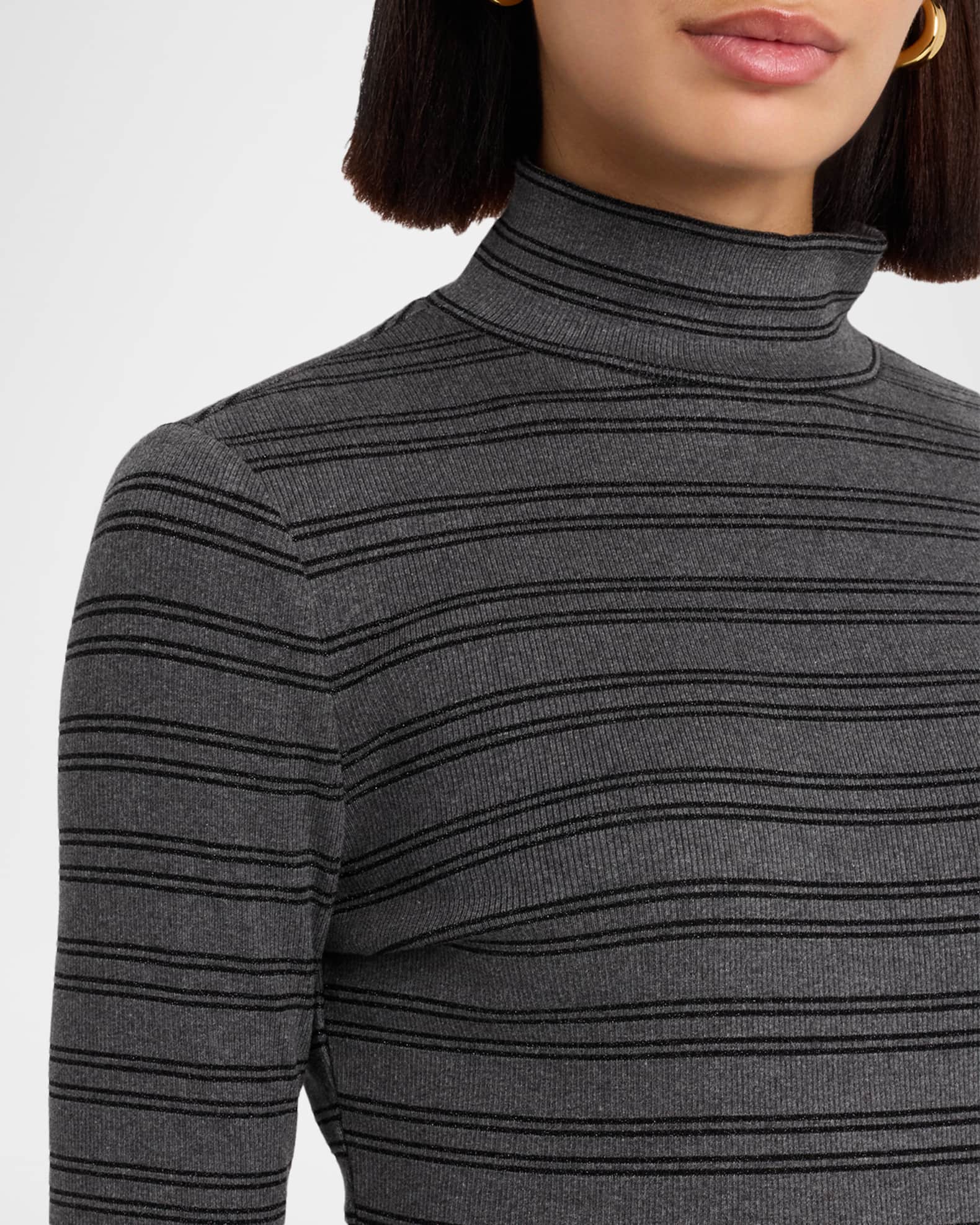 Veronica Beard Nate Striped Ribbed Mock-Neck Top | Neiman Marcus