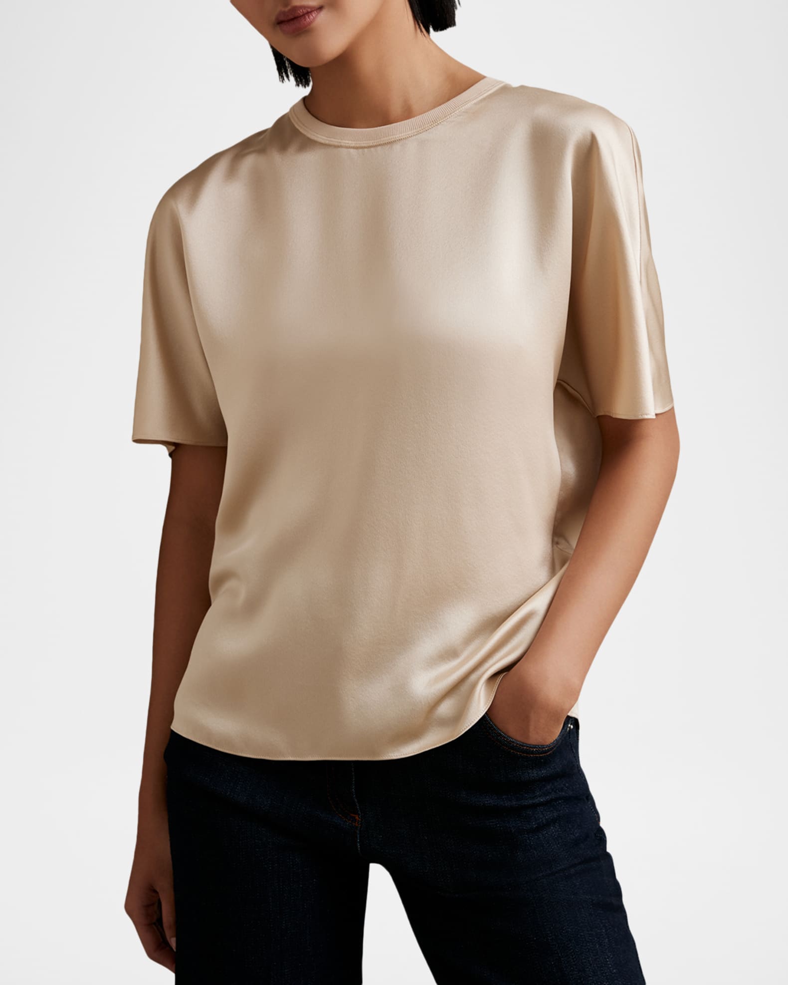 Reiss Lena Short-Sleeve Silk Top | Neiman Marcus