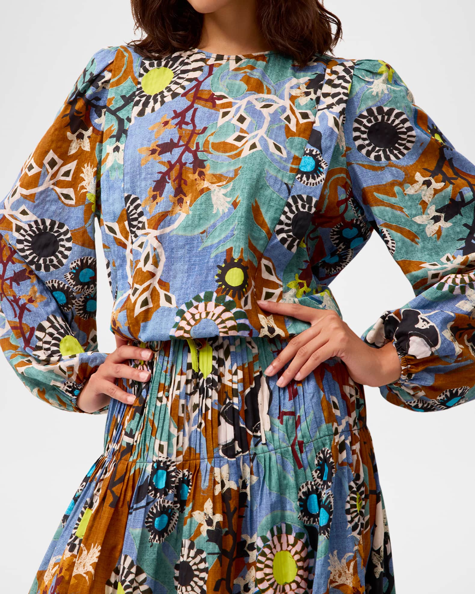 Marie Oliver Hallie Floral-Print Blouson Top | Neiman Marcus