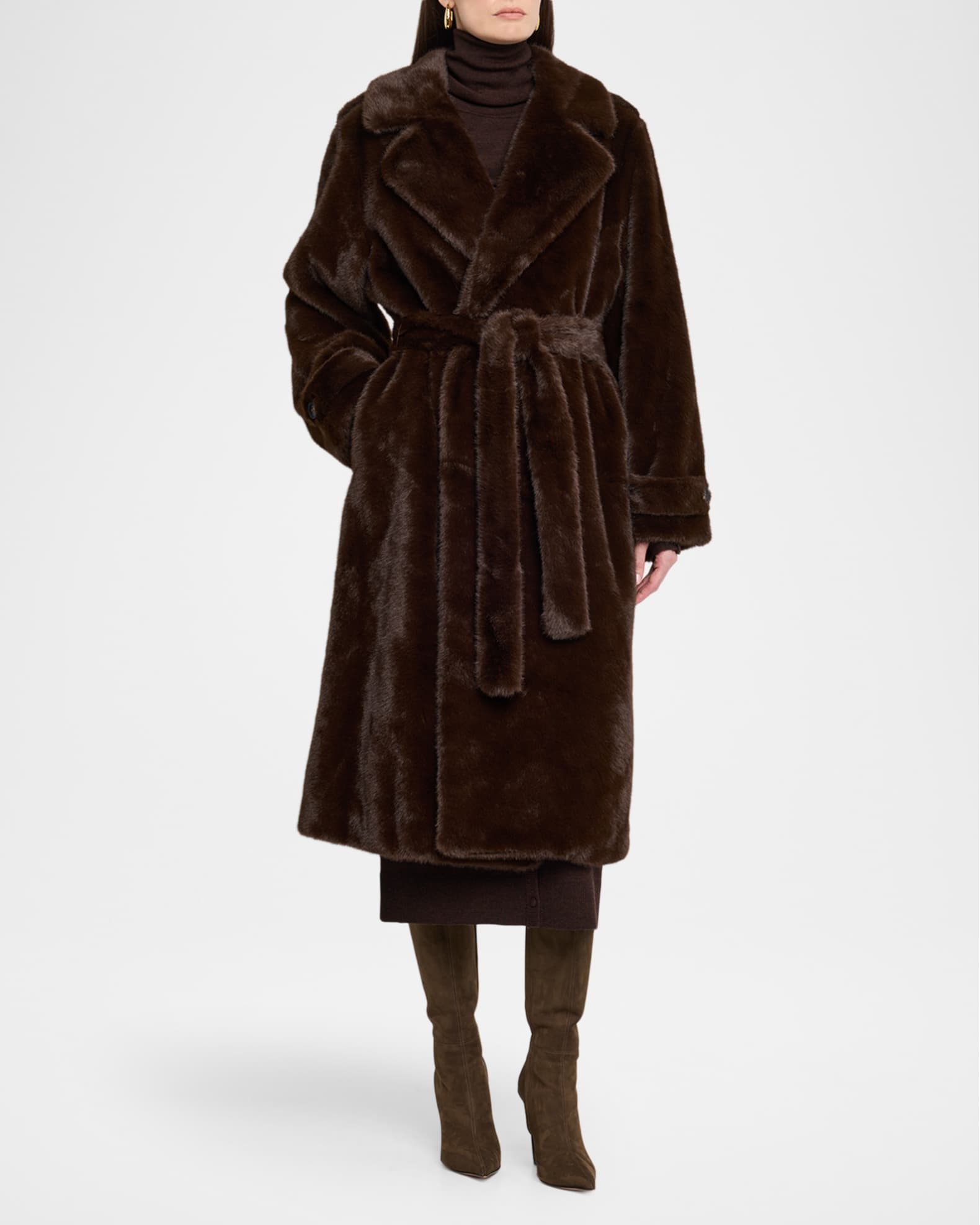 Reiss Cate Long Belted Faux Fur Coat | Neiman Marcus