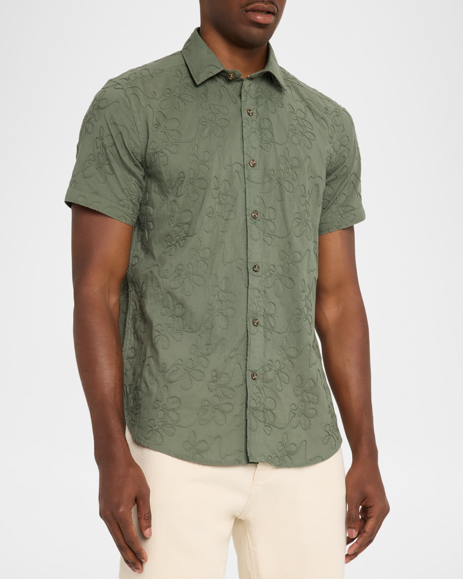 Robert Graham Men's Grafton Cotton Floral Embroidered Short-Sleeve ...