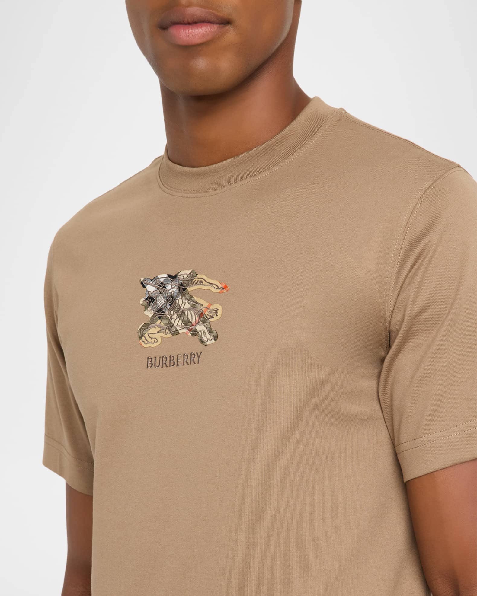 Burberry Men's Embroidered EKD Check Logo Slim-Fit Cotton T-Shirt | Neiman Marcus