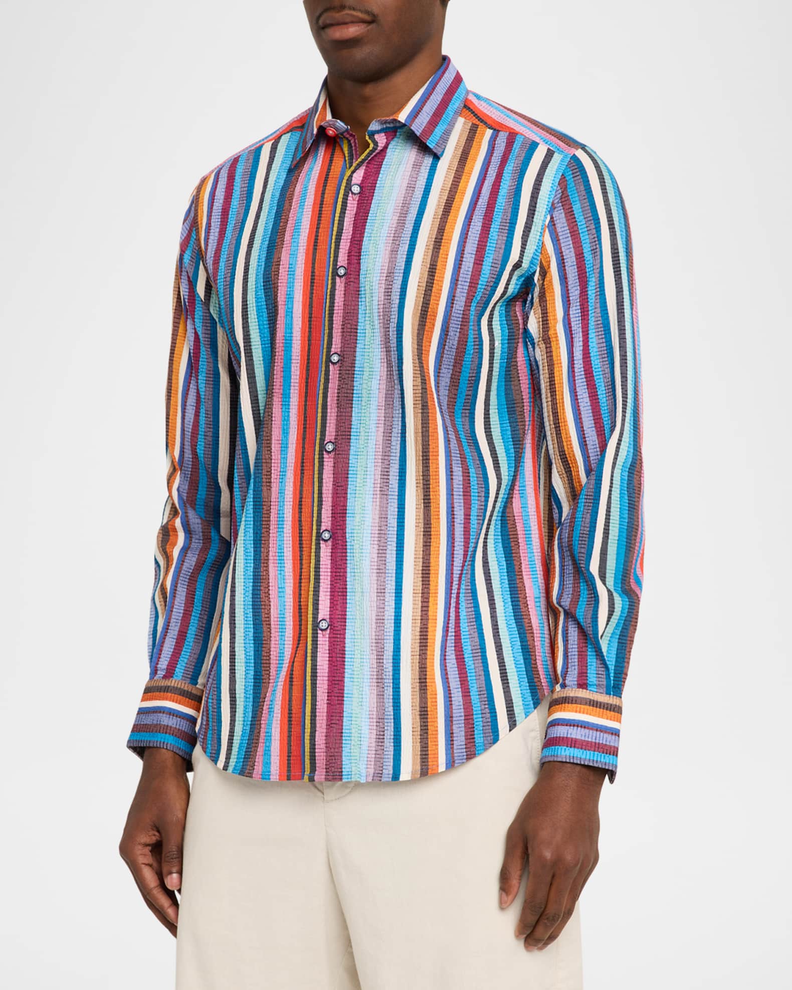 Robert Graham Men's Pomsford Cotton Stretch Multicolor Stripe Sport ...
