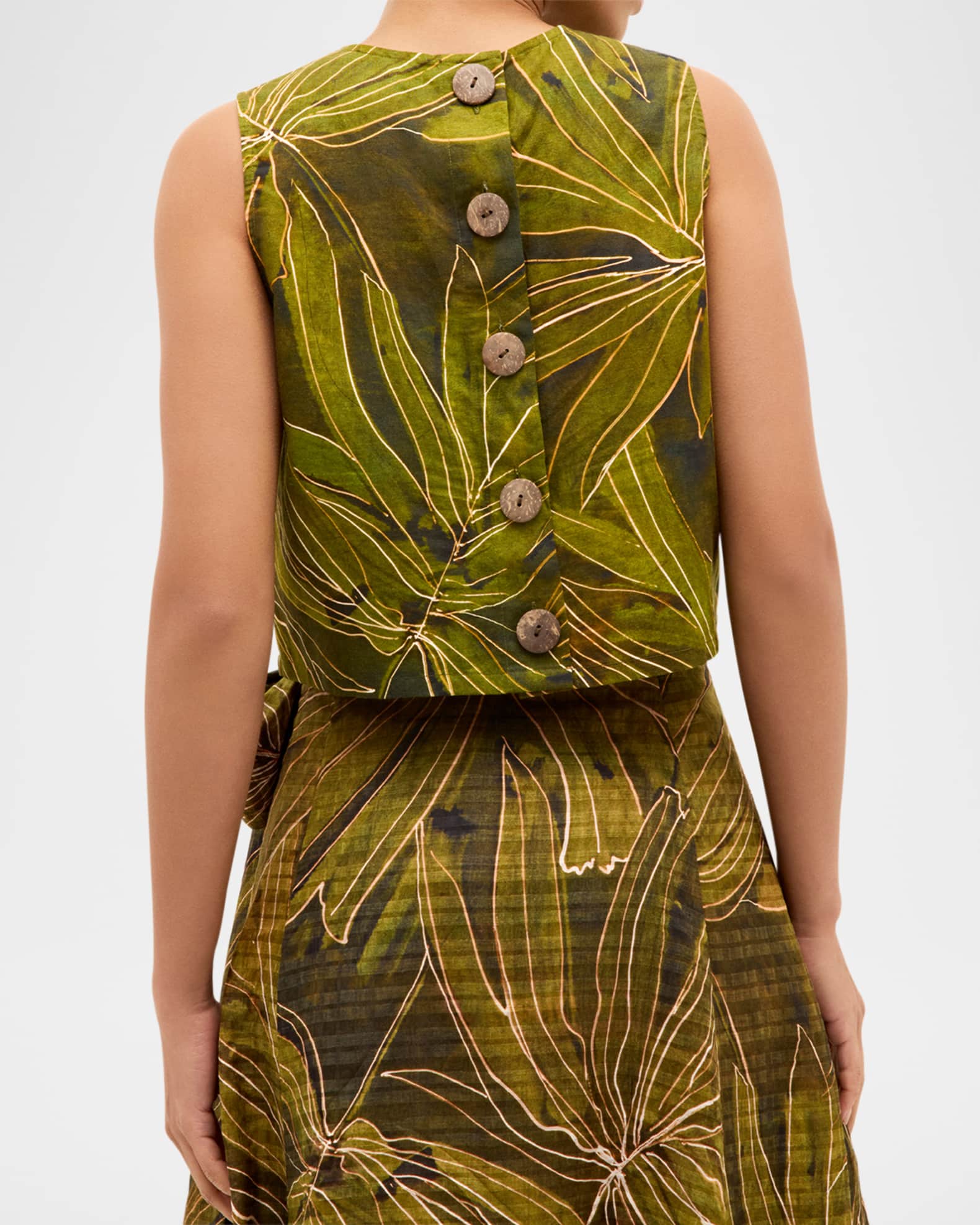 Marie Oliver Fallon Boxy Palm Leaf-Print Crop Top | Neiman Marcus