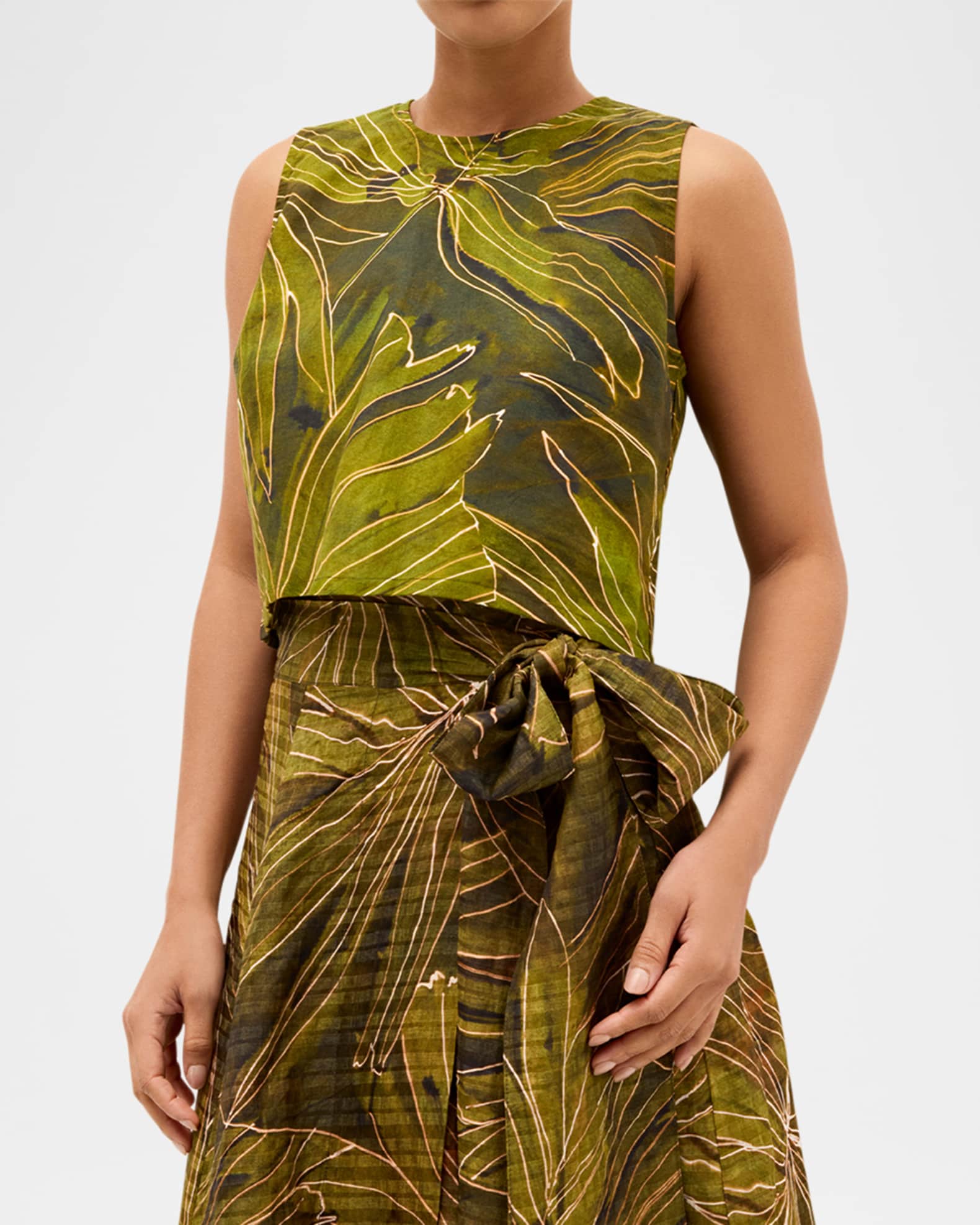 Marie Oliver Fallon Boxy Palm Leaf-Print Crop Top | Neiman Marcus