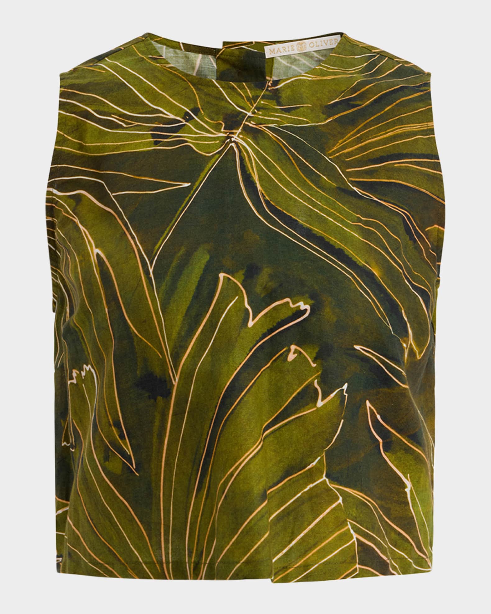 Marie Oliver Fallon Boxy Palm Leaf-Print Crop Top | Neiman Marcus