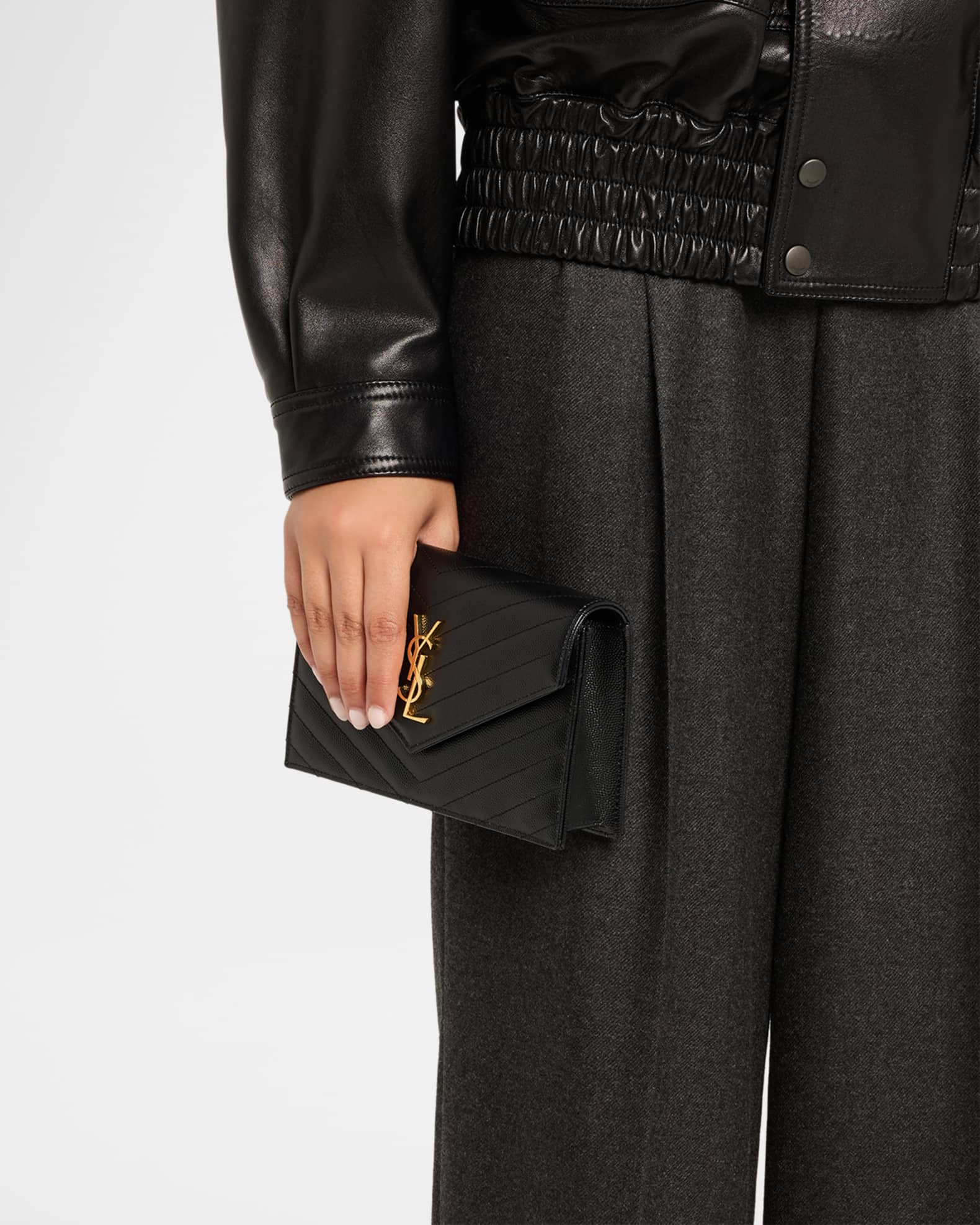 Small YSL Wallet on Chain in Grain Leather | Neiman Marcus