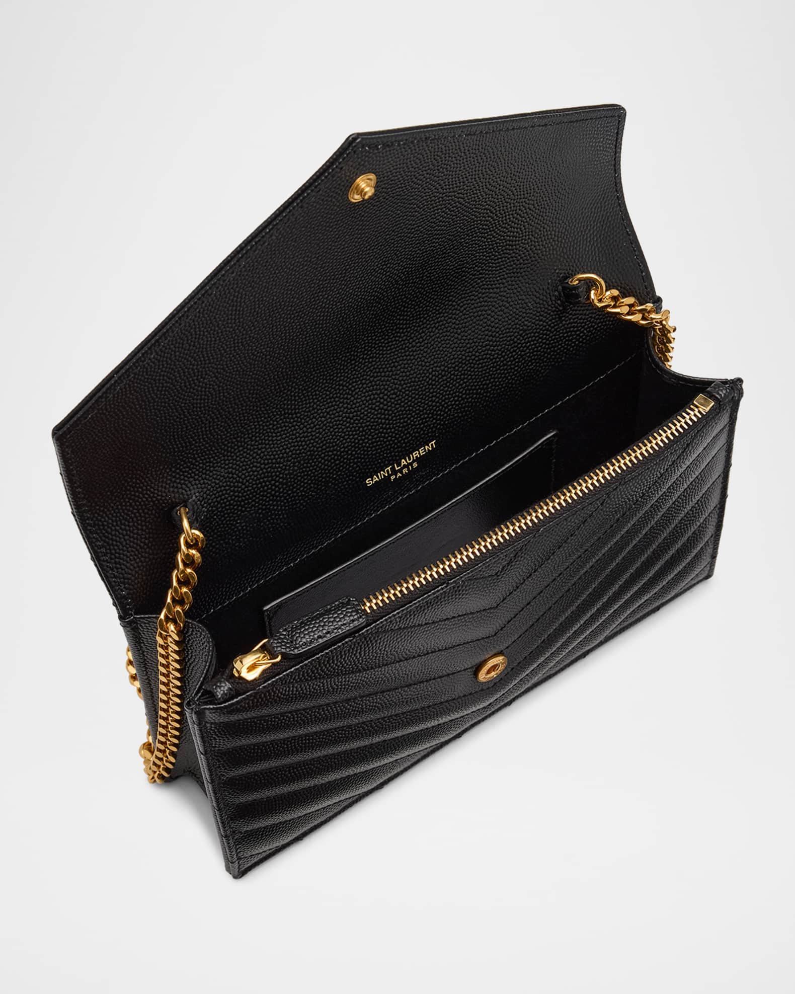 Small YSL Wallet on Chain in Grain Leather | Neiman Marcus