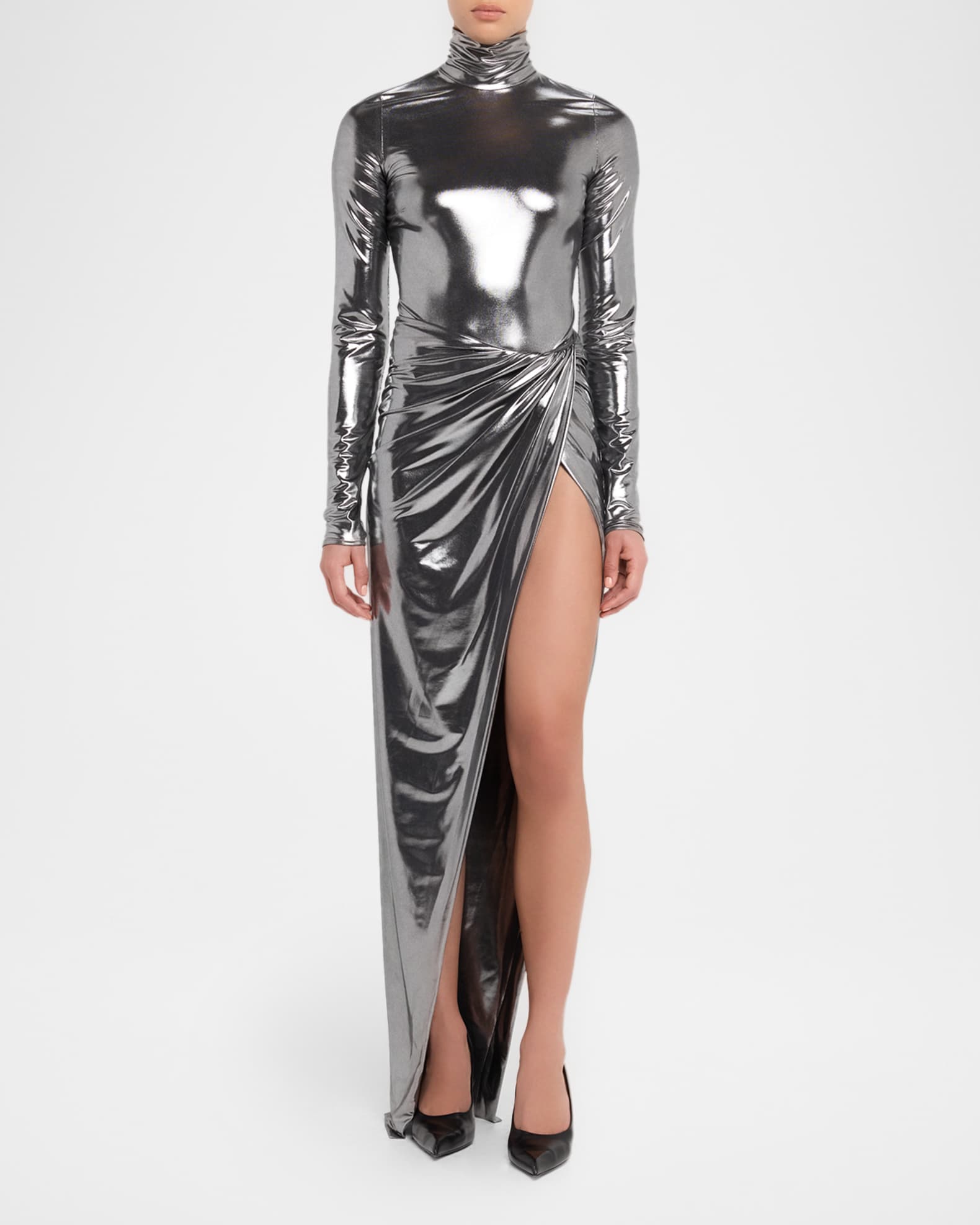 LaQuan Smith Twisted Metallic Jersey Maxi Skirt | Neiman Marcus