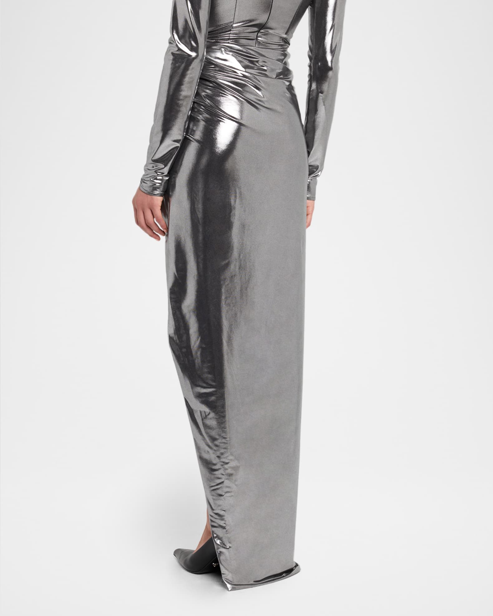LaQuan Smith Twisted Metallic Jersey Maxi Skirt | Neiman Marcus