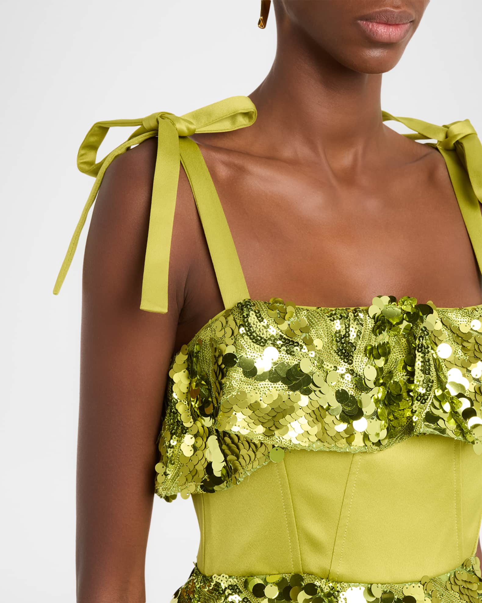 AKNVAS Asta Sequined Ruffle Midi Dress | Neiman Marcus