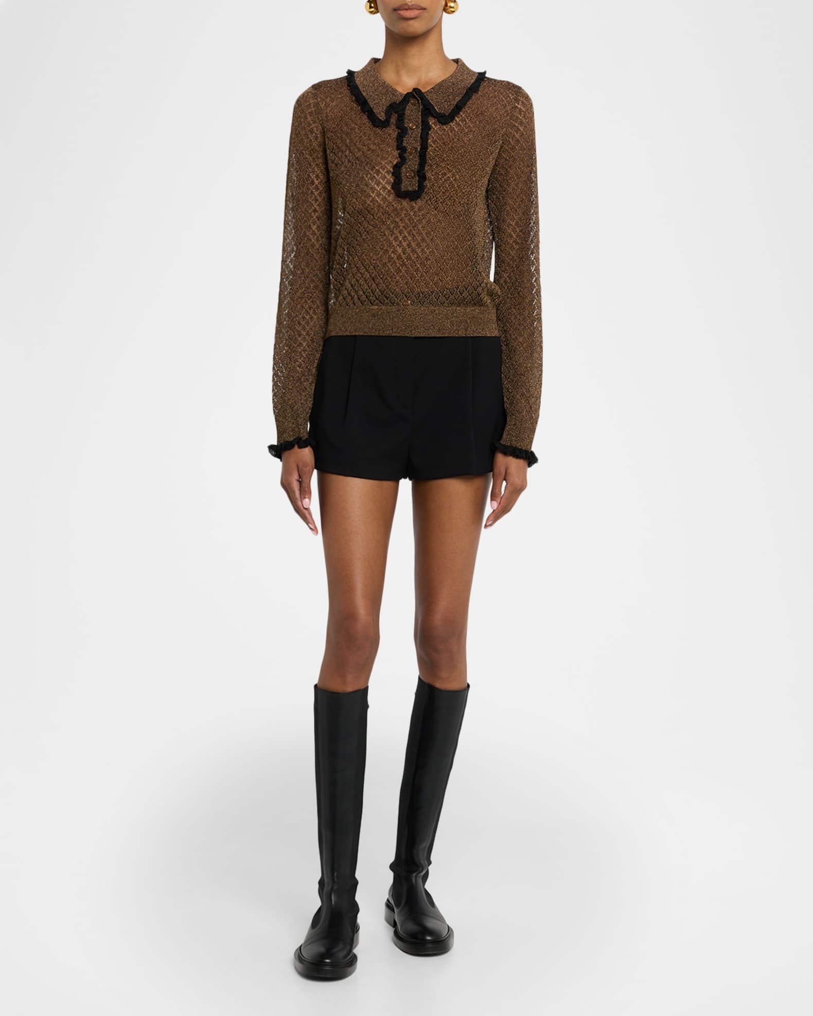 AKNVAS Klara Sparkly Ruffle-Trim Sweater | Neiman Marcus