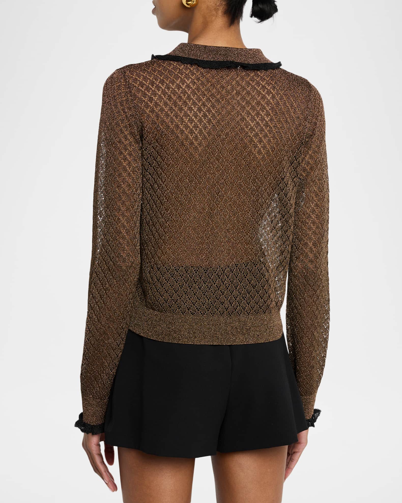 AKNVAS Klara Sparkly Ruffle-Trim Sweater | Neiman Marcus