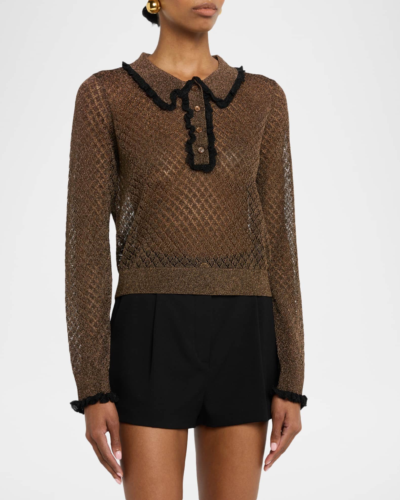 AKNVAS Klara Sparkly Ruffle-Trim Sweater | Neiman Marcus