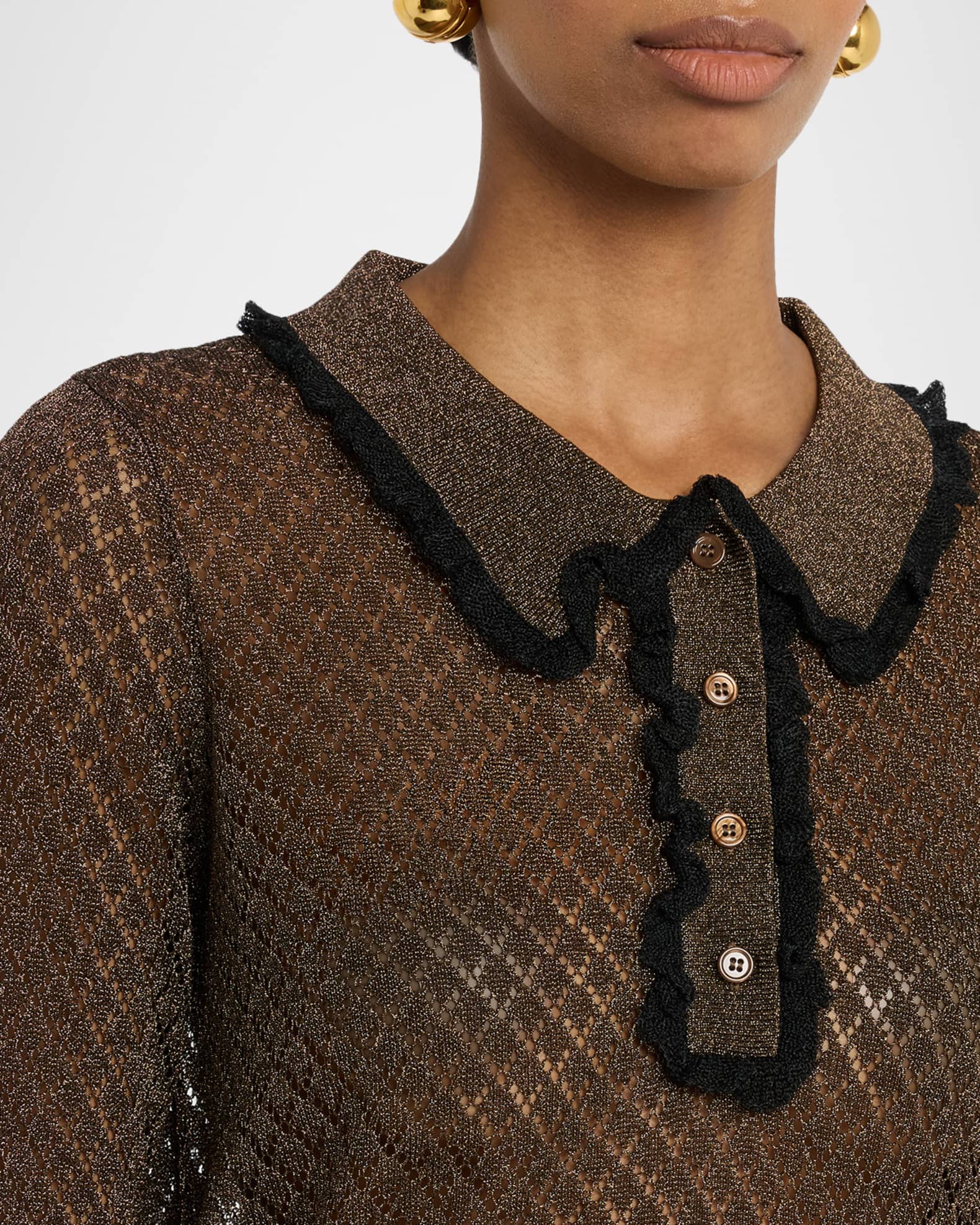 AKNVAS Klara Sparkly Ruffle-Trim Sweater | Neiman Marcus