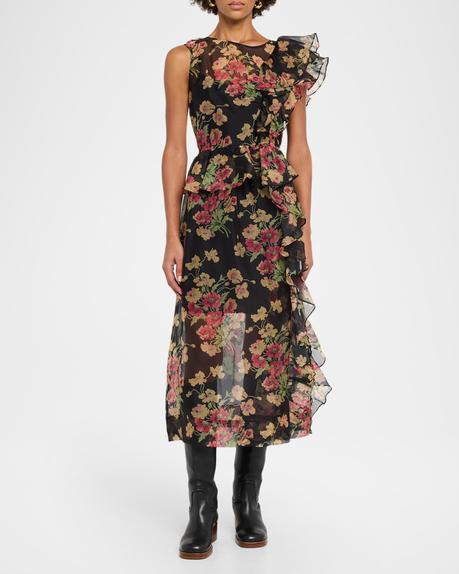 Sea Cornelia Floral Organza Midi Dress | Neiman Marcus