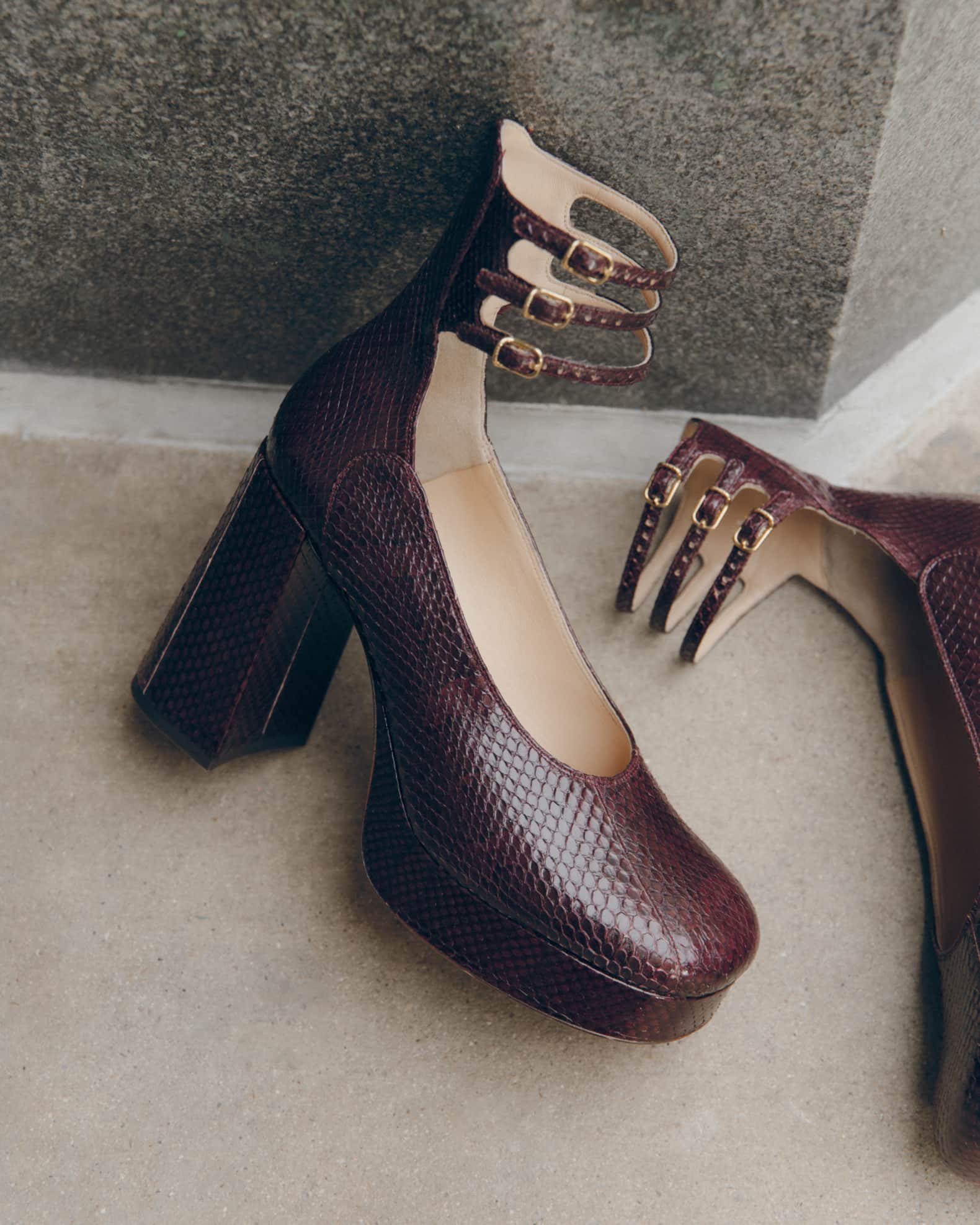 Chloe Loti Snake Platform Block-Heel Pumps | Neiman Marcus