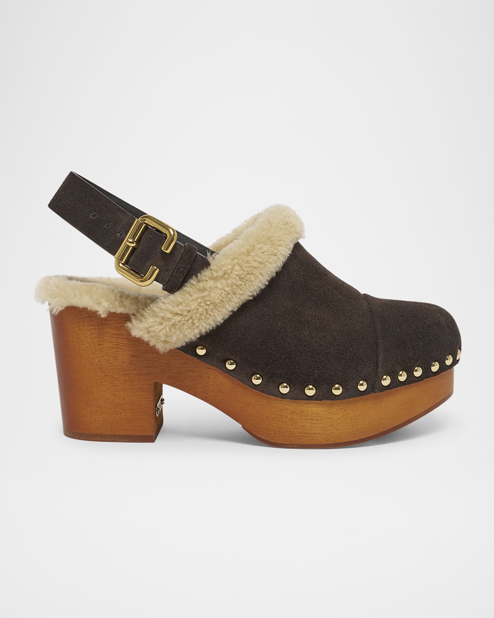 Chloe Jeanette Suede Shearling-Lined Clogs | Neiman Marcus