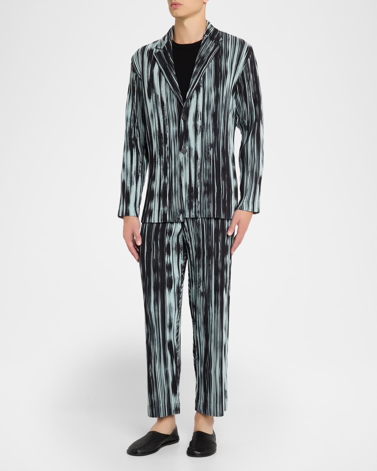 Homme Plisse Issey Miyake Men's Brushstroke Stripe Pleated Blazer ...