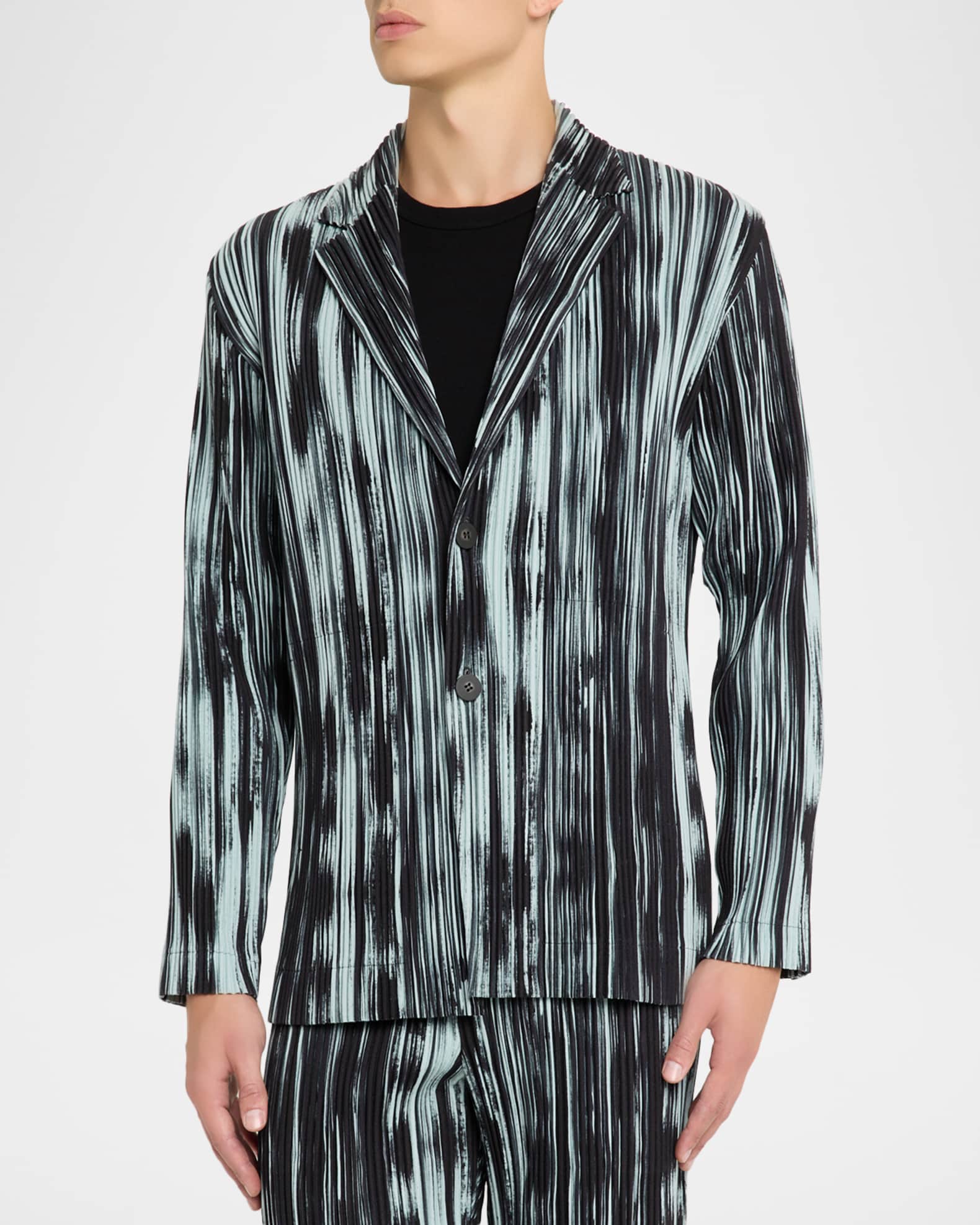 Homme Plisse Issey Miyake Men's Brushstroke Stripe Pleated Blazer ...